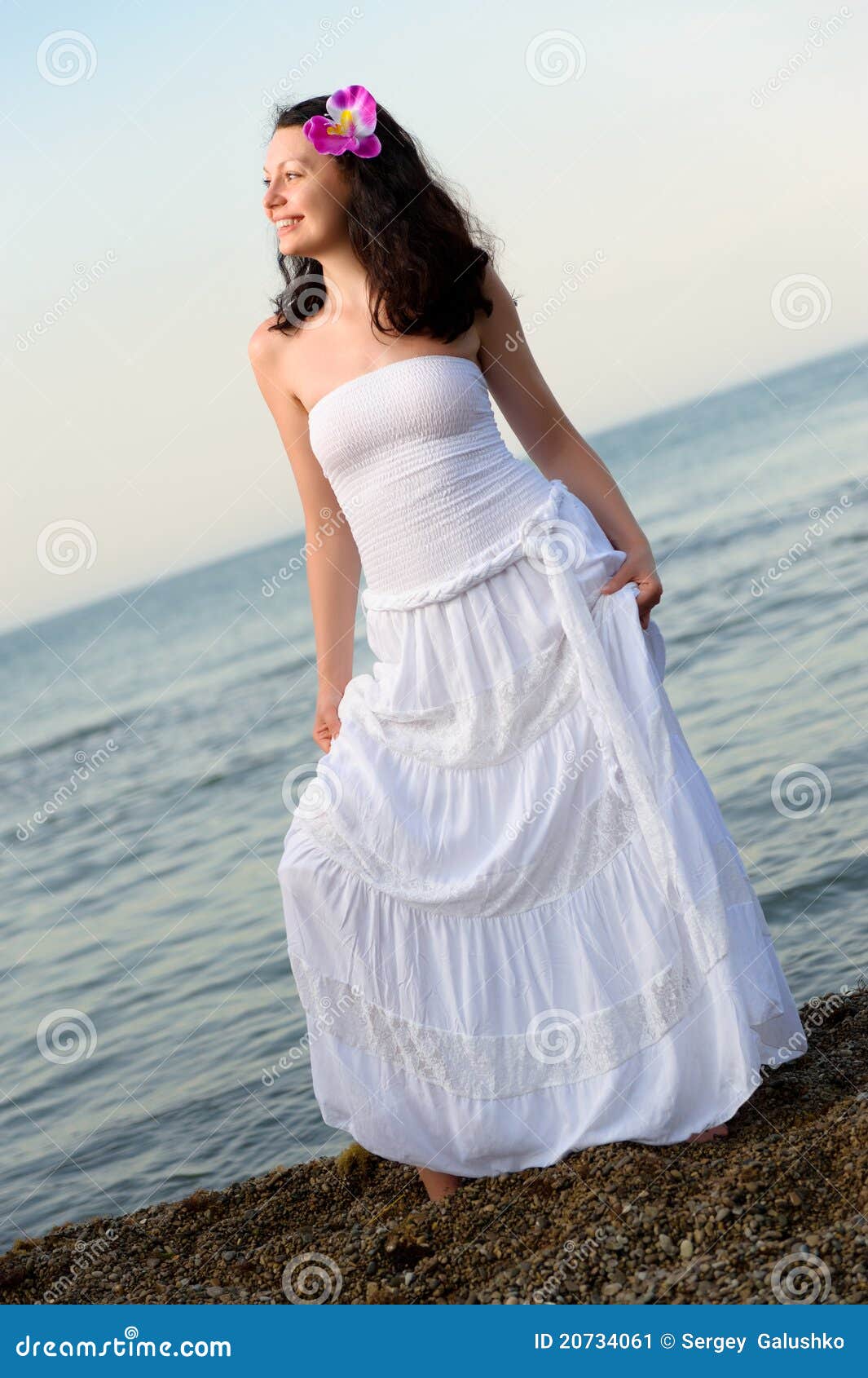 The Woman in a White Sundress on Seacoast. Stock Image - Image of adult ...