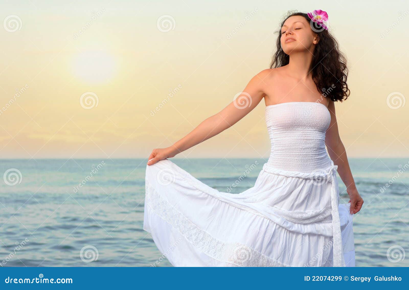 The Woman in a White Sundress on Seacoast Stock Image - Image of beach ...