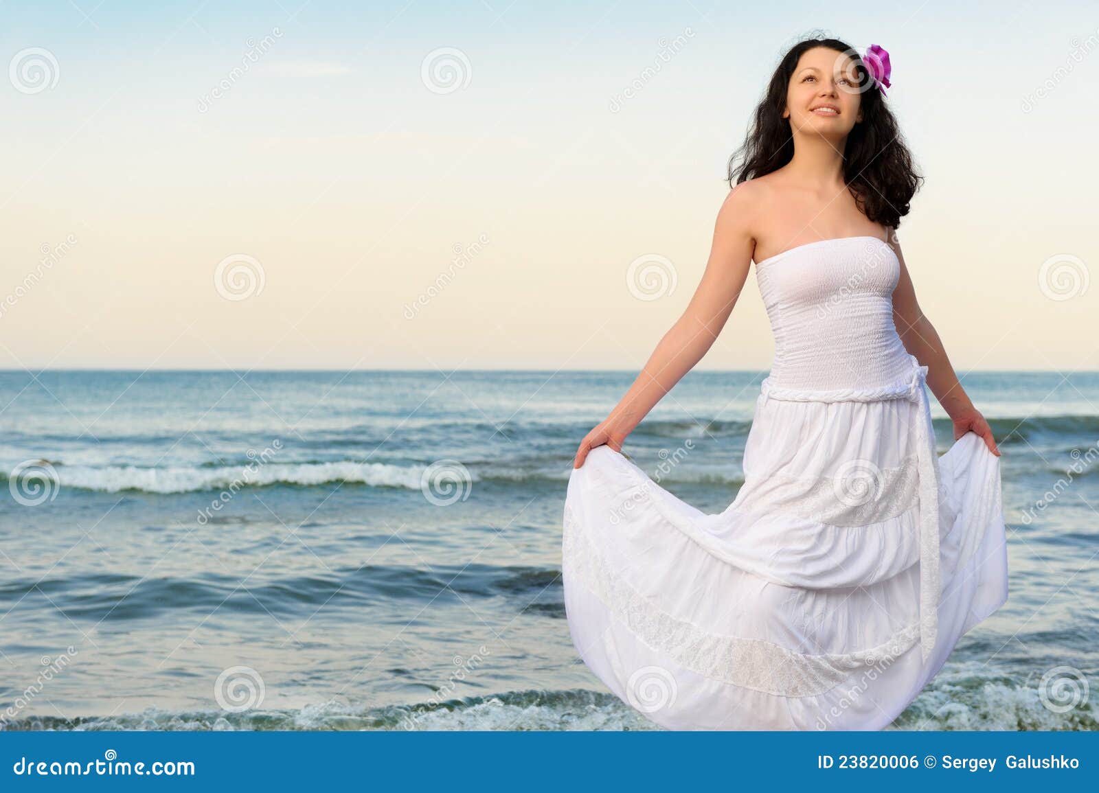 The Woman in a White Sundress on Seacoast. Stock Photo - Image of ...