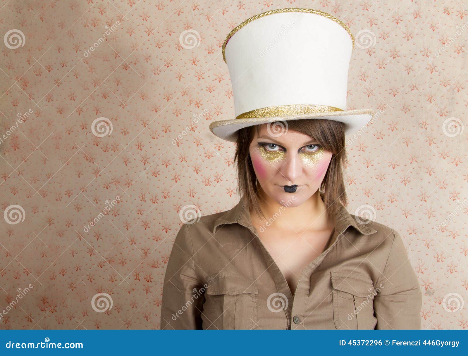 Woman in White Top Hat and a Creative Makeup Stock Photo - Image of ...