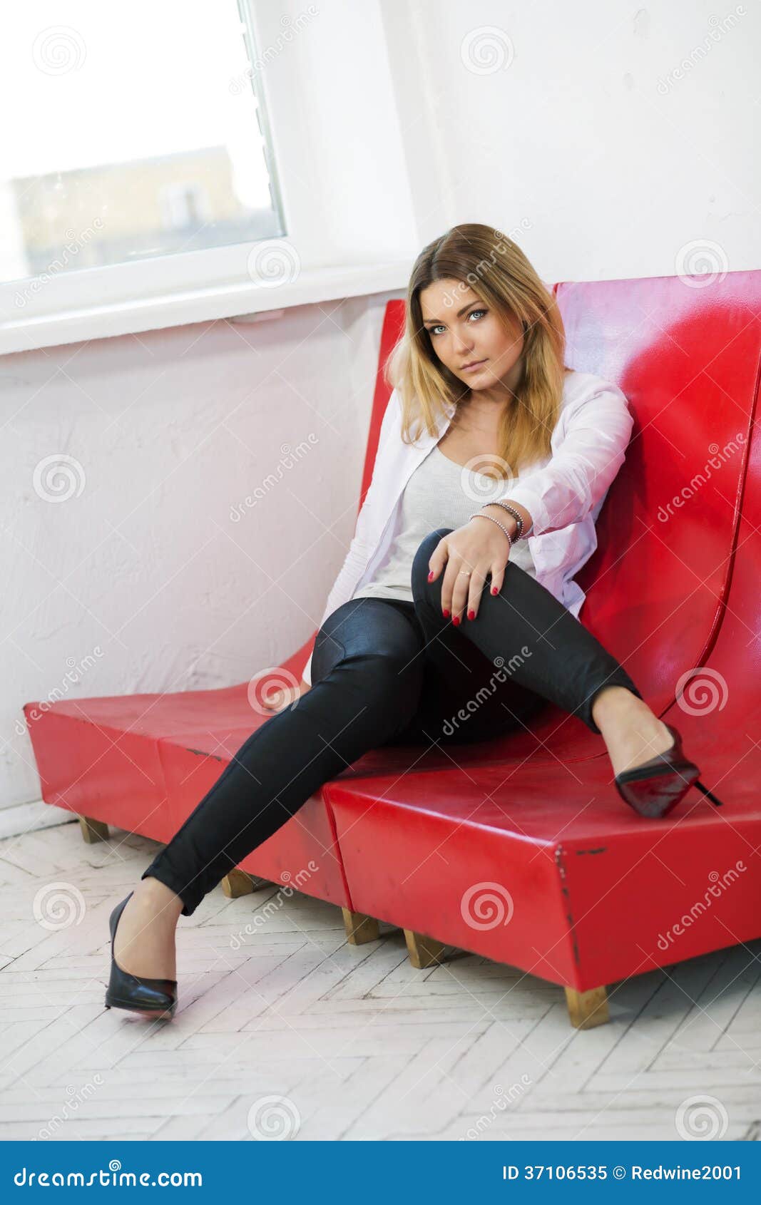 Woman in White Upper Suit Feels Relaxed Stock Image - Image of ...