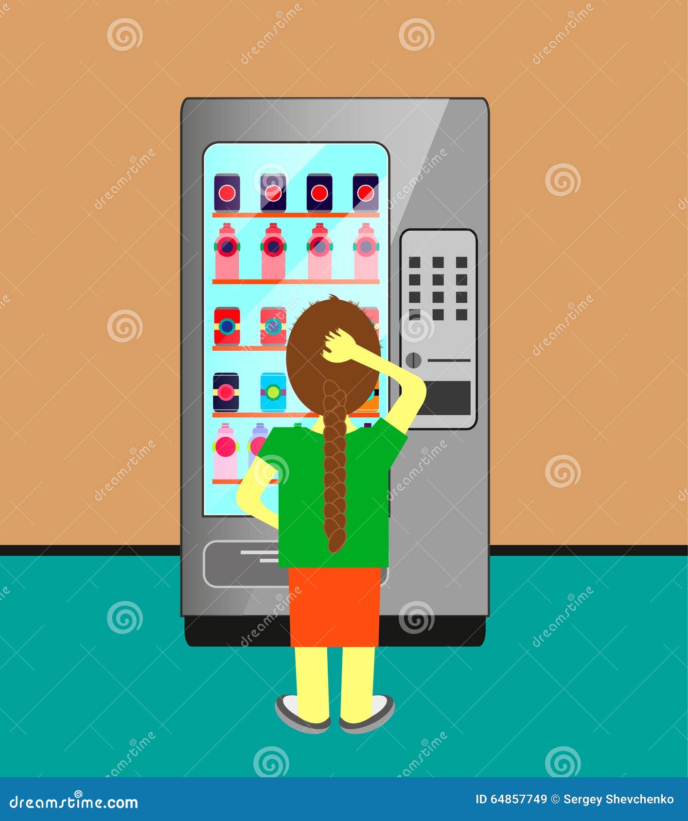 A Woman Who Chooses in Machine a Drink Stock Vector - Illustration of ...