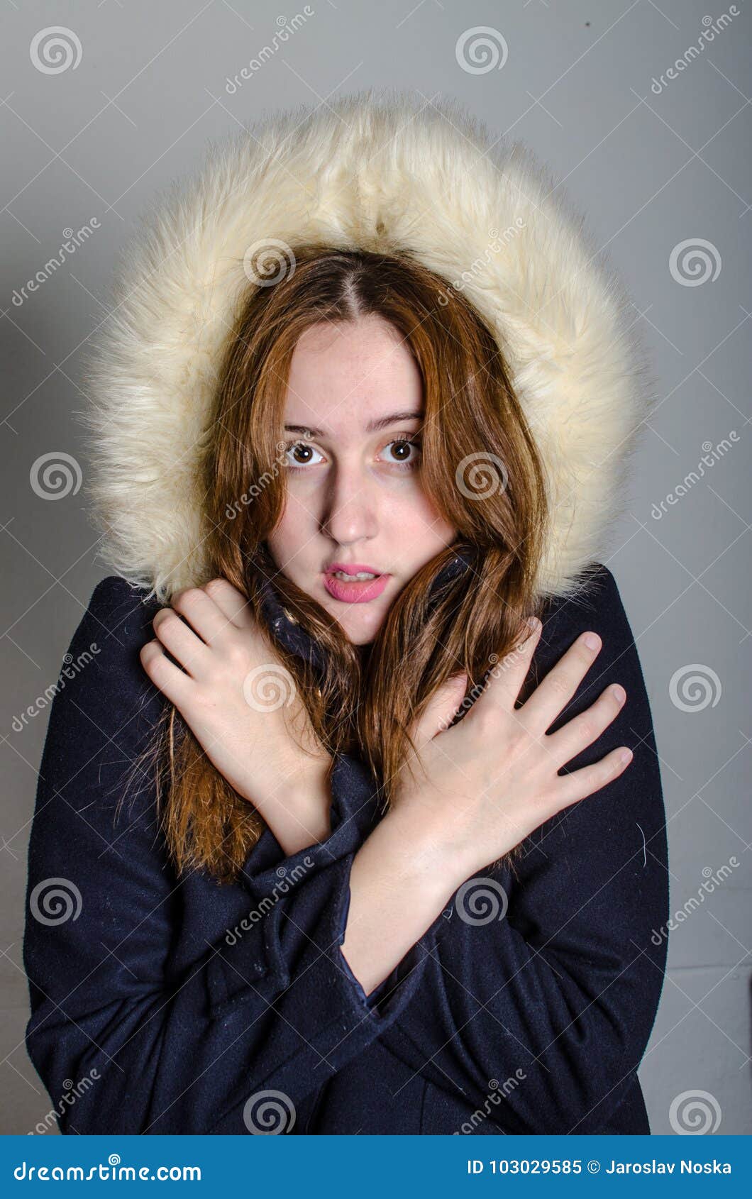 Woman who is cold stock image. Image of female, portrait - 103029585