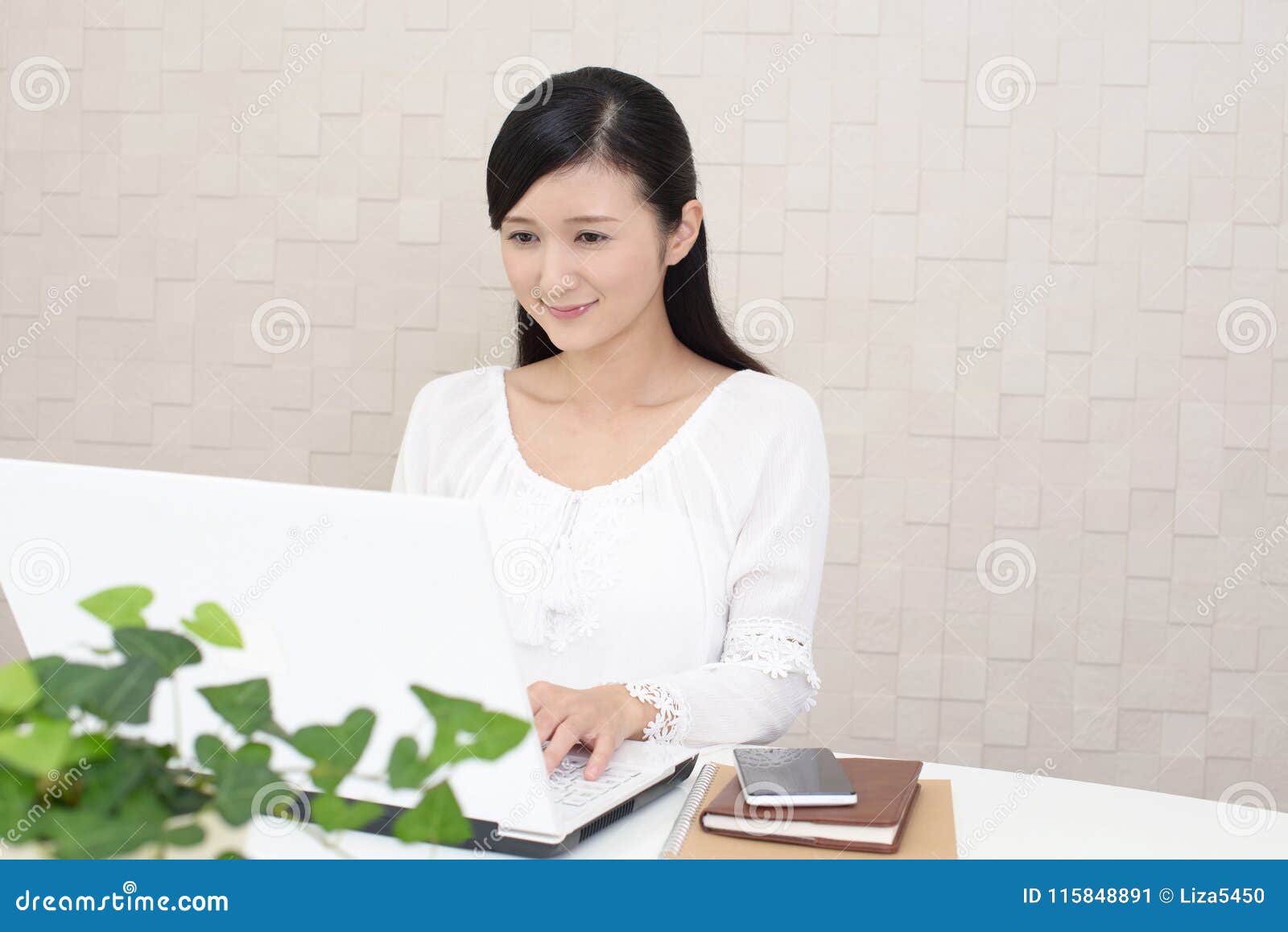 Smiling Woman Using a Laptop Stock Image - Image of elegant, cute ...