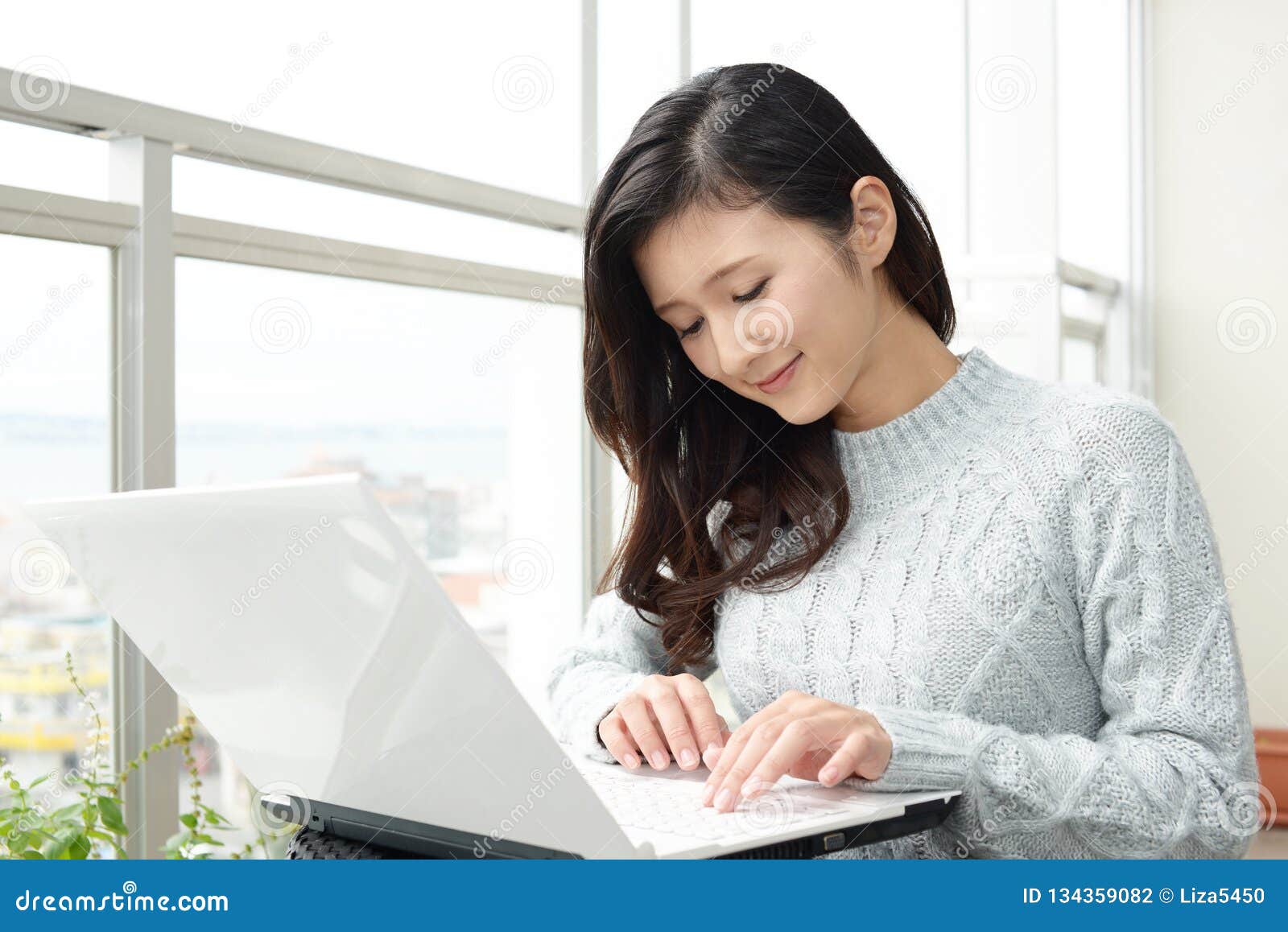 Smiling Woman Using a Laptop Stock Photo - Image of happy, elegant ...