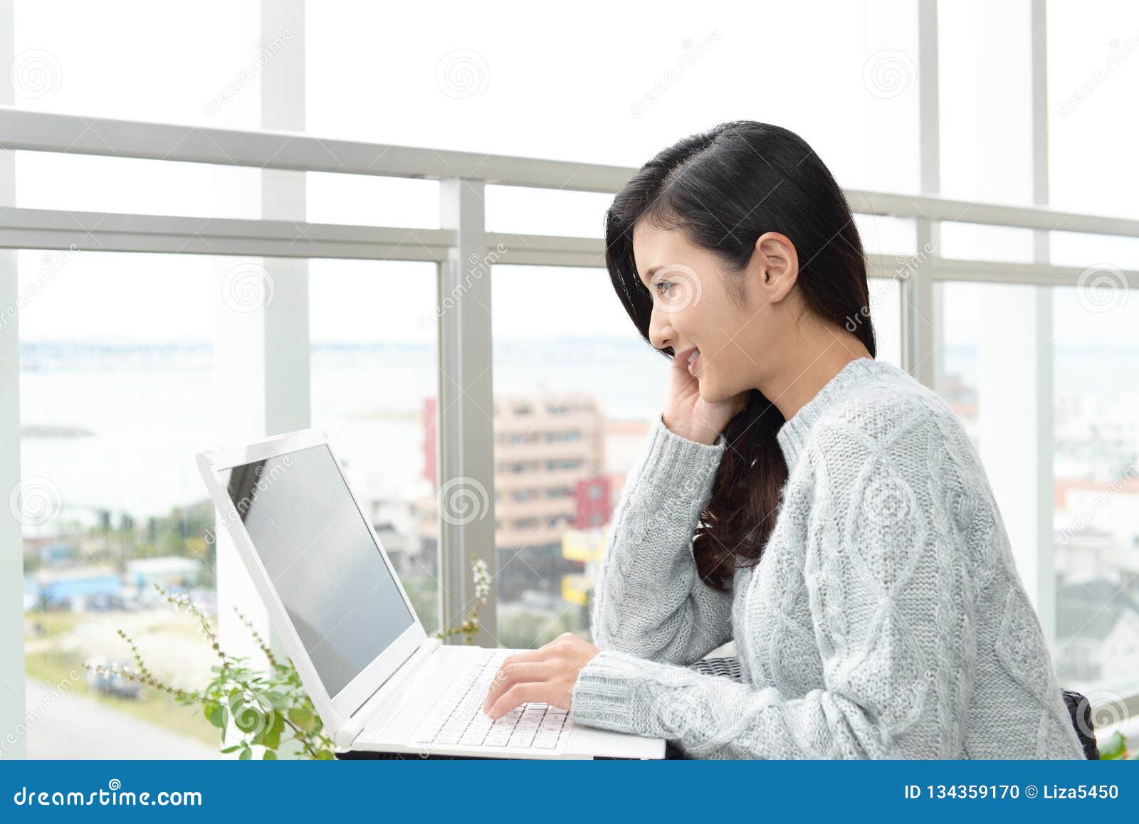 Smiling Woman Using a Laptop Stock Photo - Image of computer, happiness ...