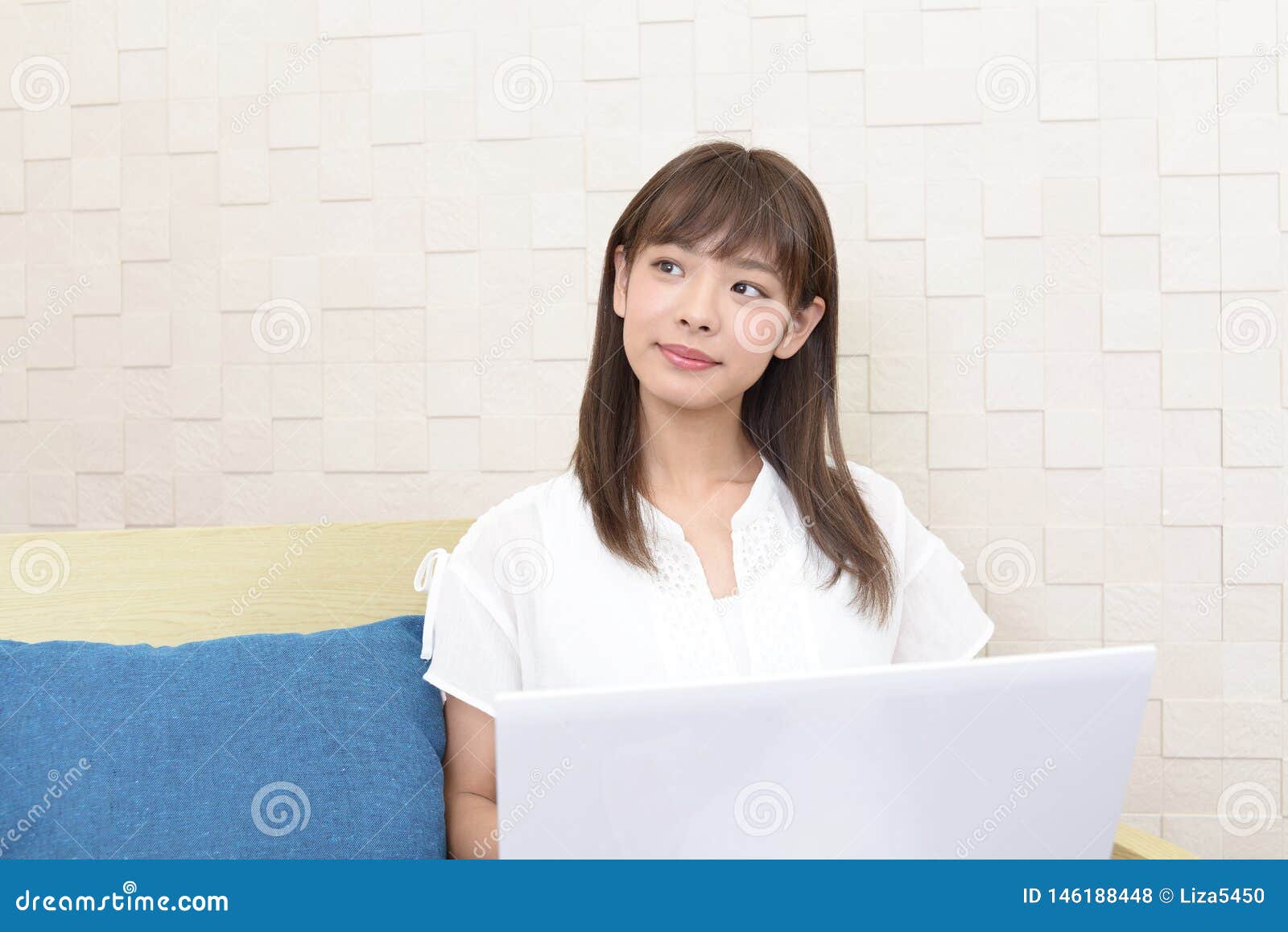 Smiling Woman Using a Laptop Stock Photo - Image of attractive, laptop ...