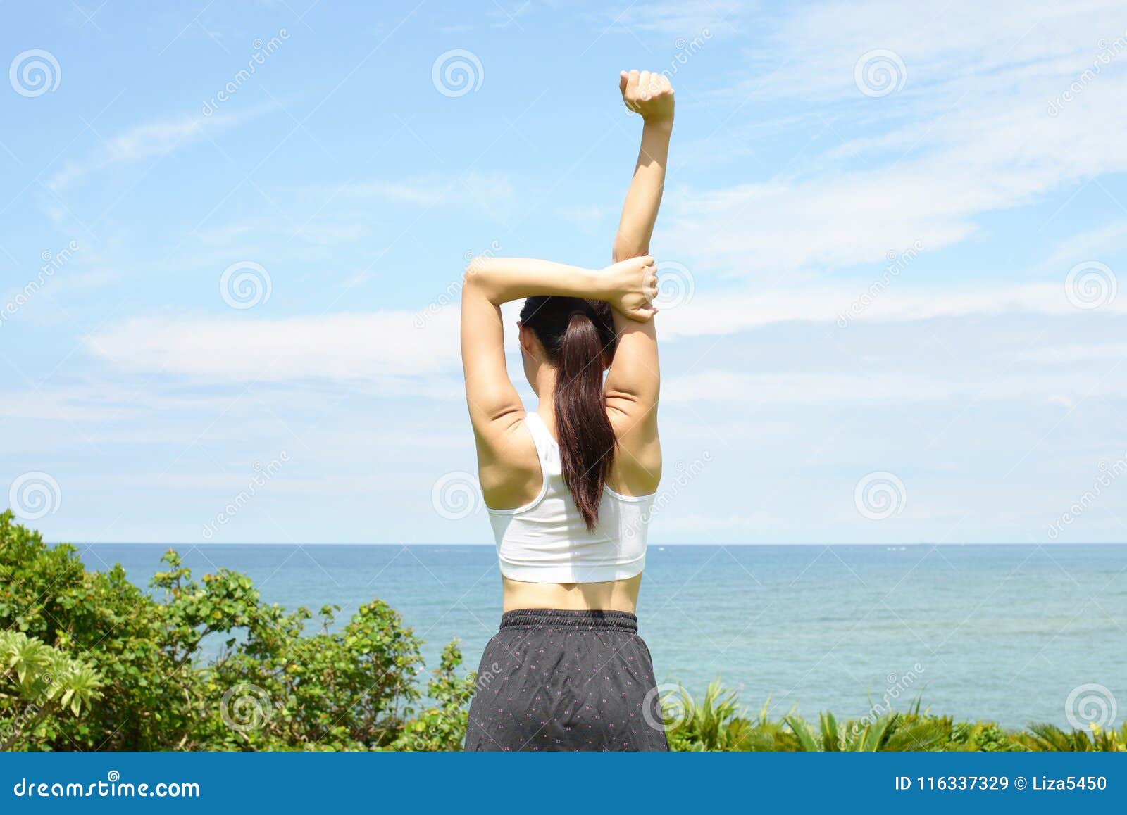 Woman doing stretch stock image. Image of beautiful - 116337329