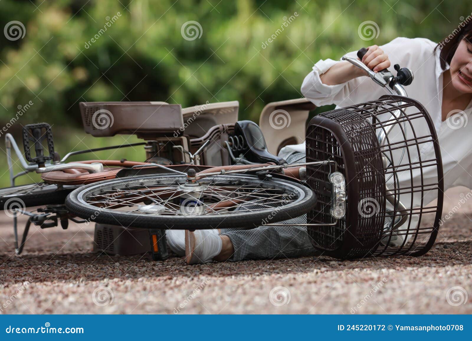 A Woman Who Falls on a Bicycle Stock Photo - Image of landscape, fall ...