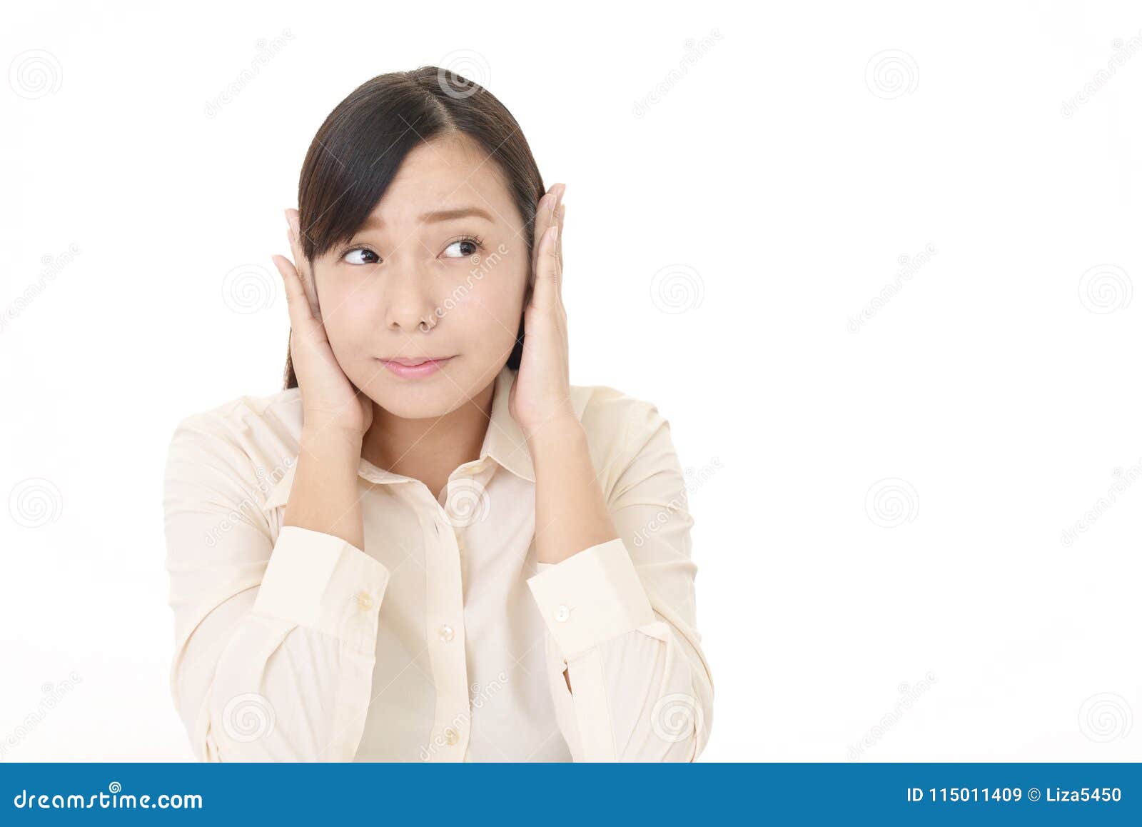 Woman closing ears. stock image. Image of beauty, mood - 115011409