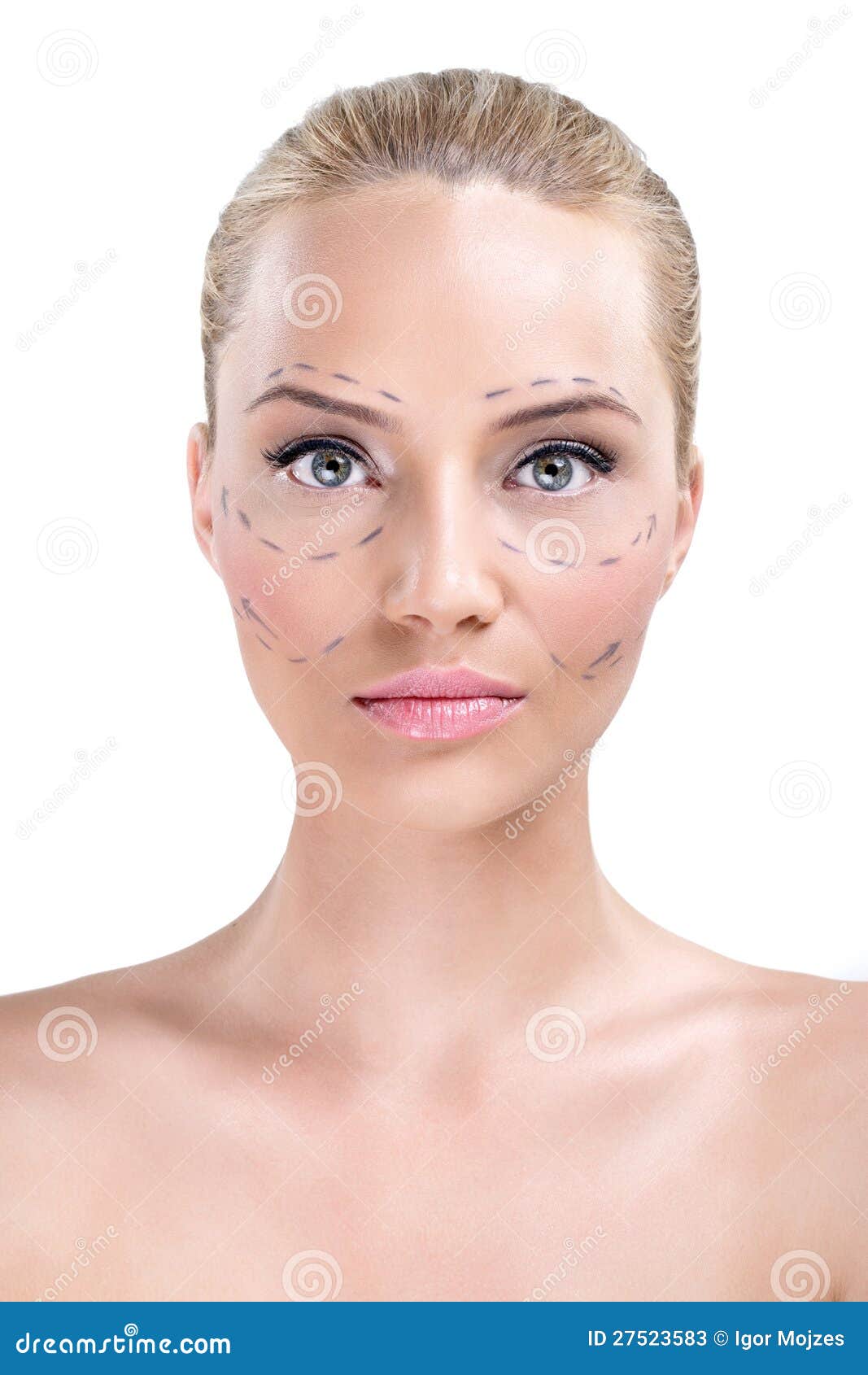 Woman Whose Face is Marked with Lines Stock Image - Image of line, care ...