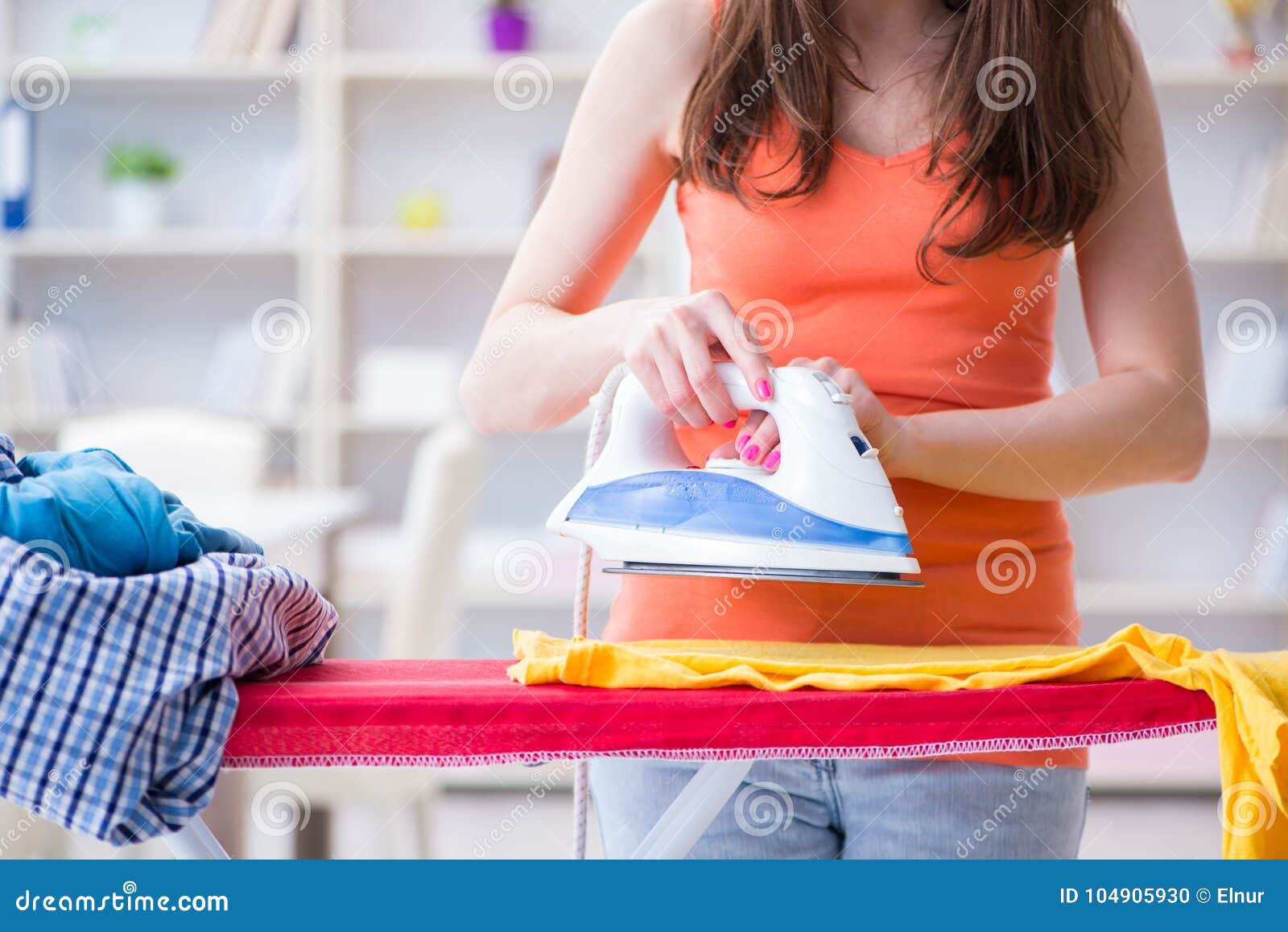The Woman Wife Doing Ironing at Home Stock Photo - Image of appliance ...