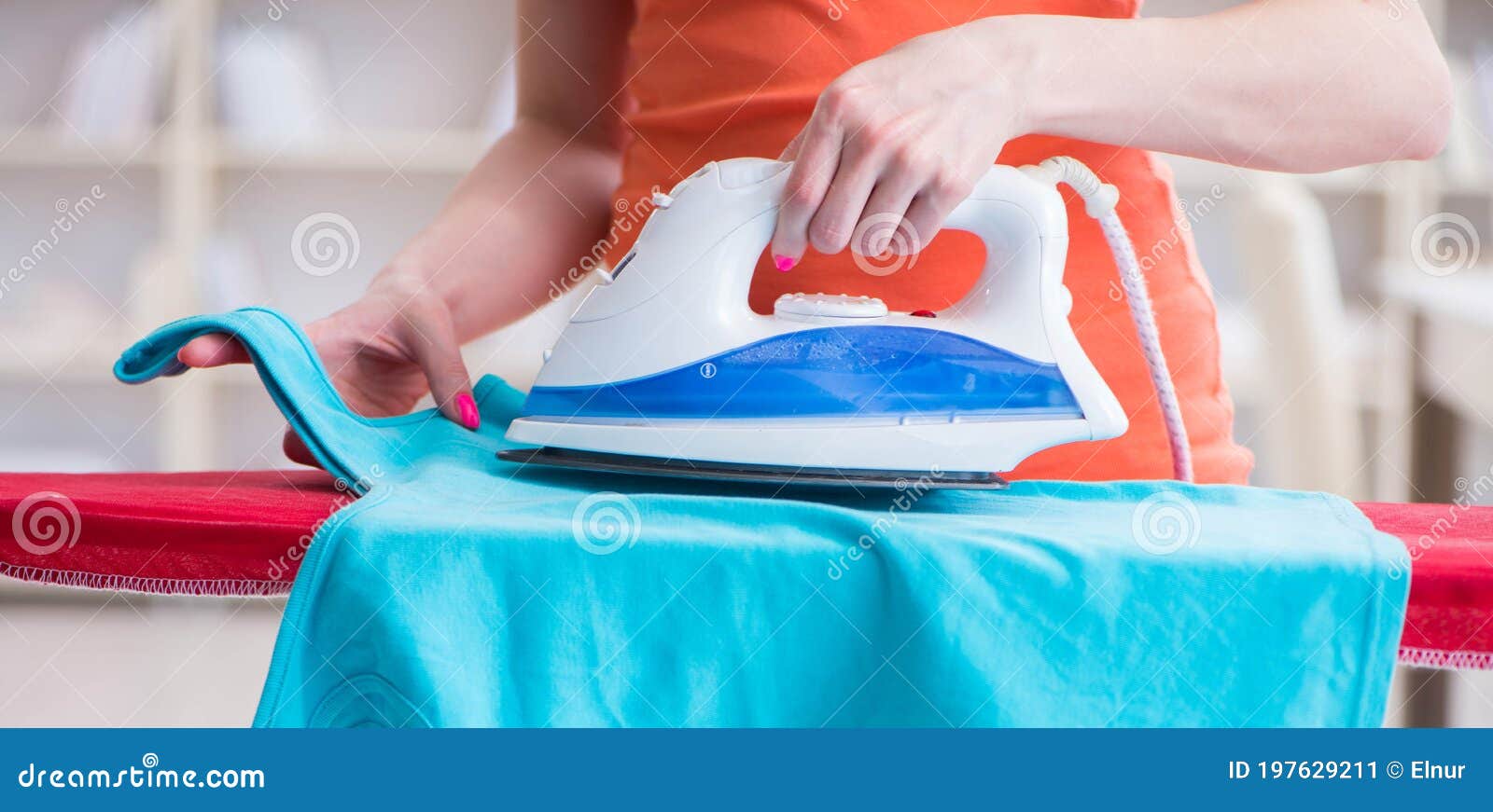 Woman Wife Doing Ironing at Home Stock Image - Image of laundry ...