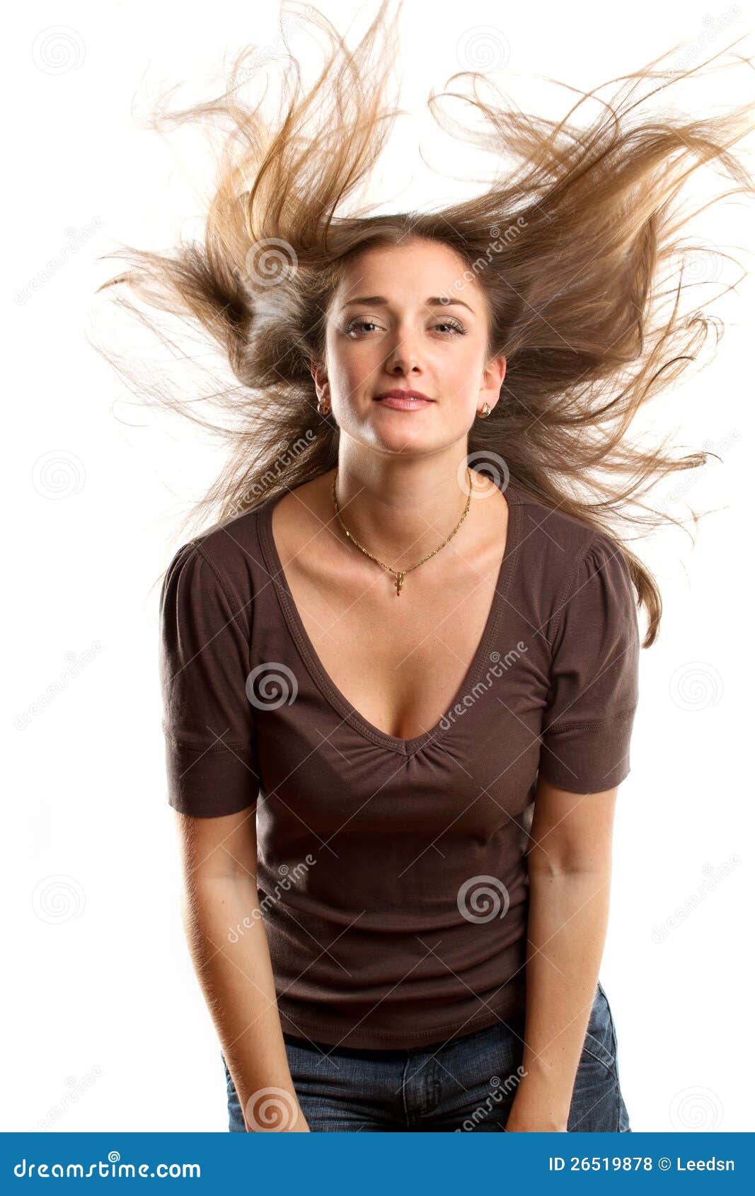 Woman with Wind in Her Hair Stock Photo - Image of decollete, gorgeous ...