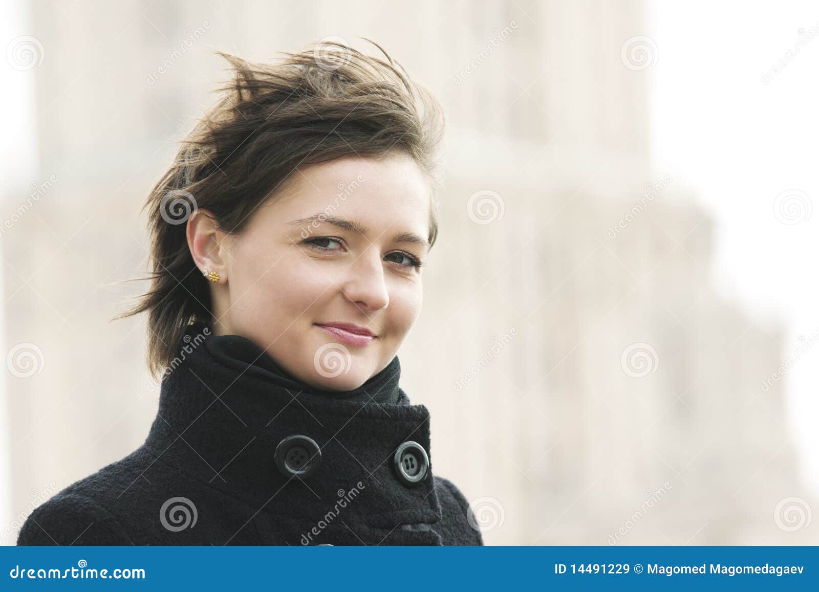 Woman in windy day stock image. Image of brunette, horizontal - 14491229
