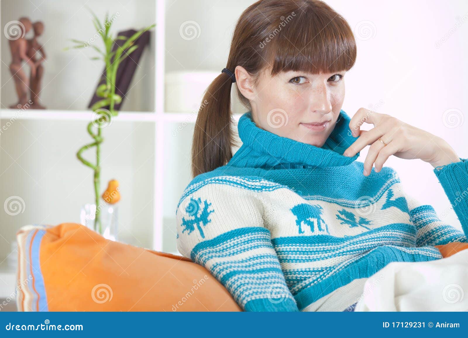 Woman in Winter Clothes at Home Stock Image - Image of model, brunette ...