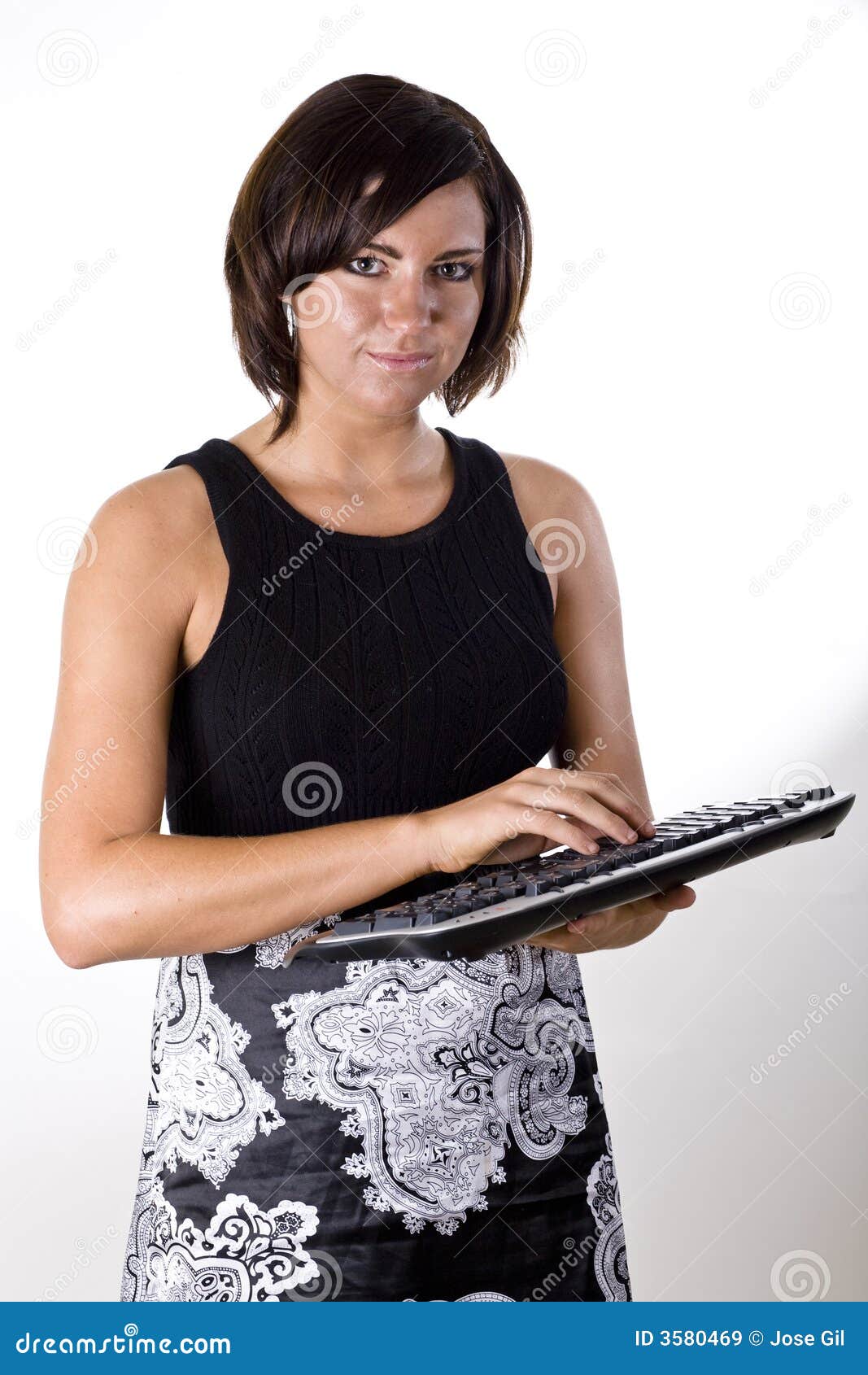 Woman with Wireless Keyboard 2 Stock Image - Image of smile, computer ...