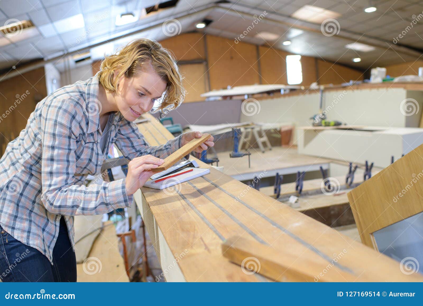 Woman in Woodworking Studio Stock Photo - Image of improvement ...