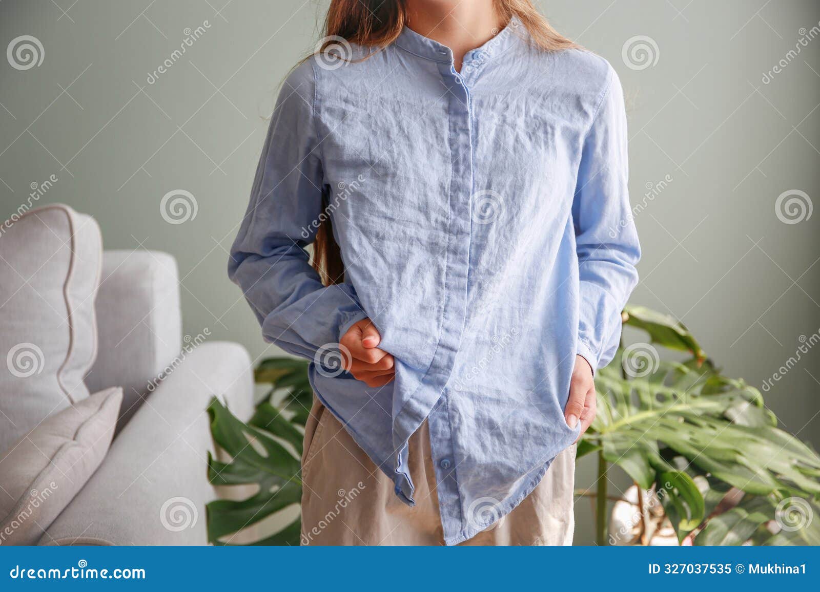 The Woman Wore a Rumpled Shirt Stock Image - Image of cloth, apparel ...