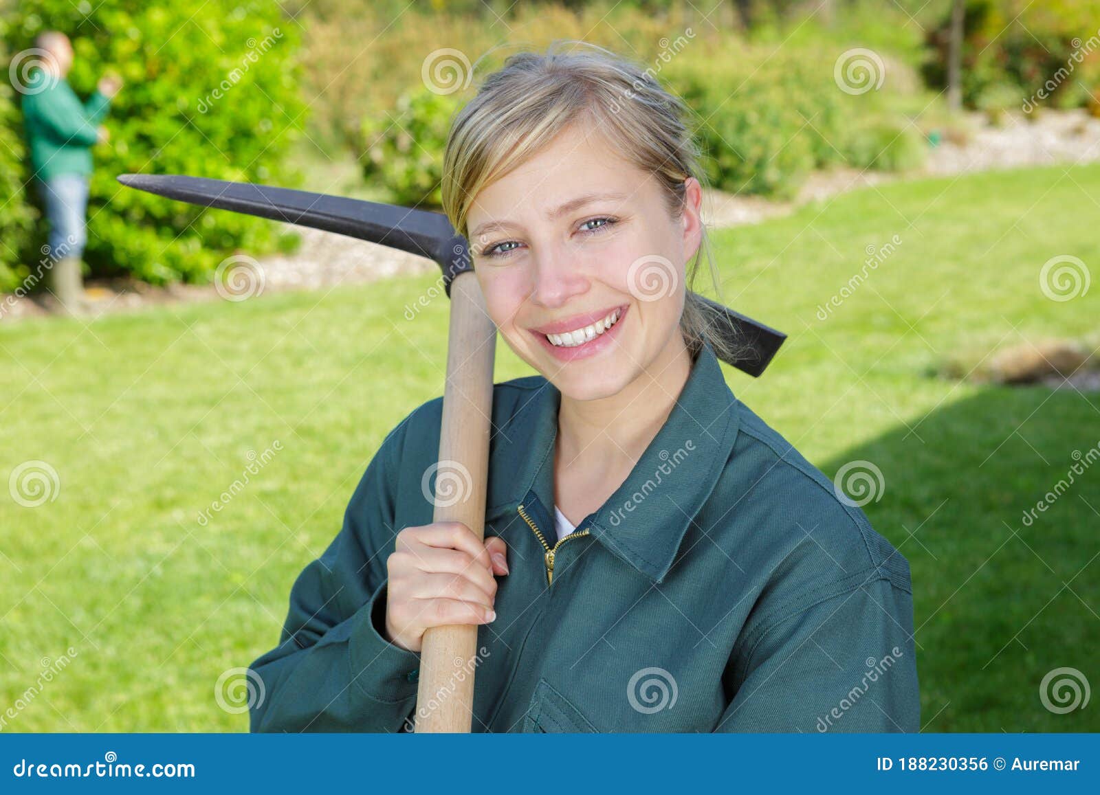 Woman in Work Clothes with Pick Axe Stock Photo - Image of soil, nature ...