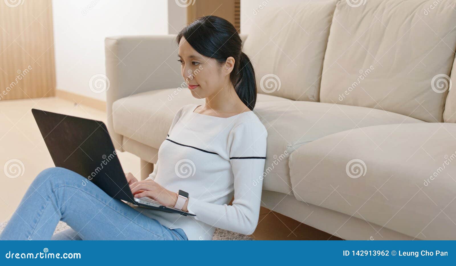 Woman work on computer stock photo. Image of office - 142913962