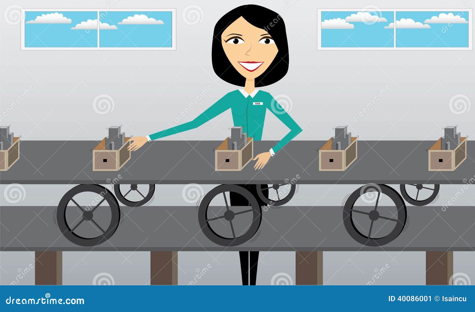 Woman at work in factory stock vector. Illustration of grey - 40086001