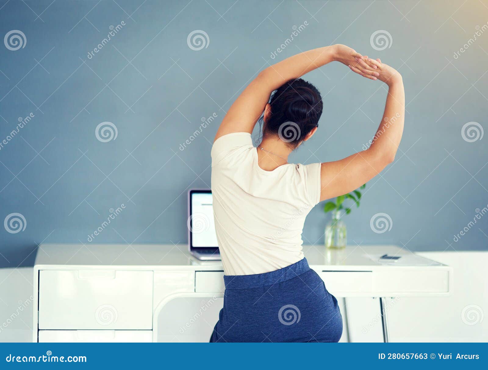 Woman, Work and Stretching at Desk in Office, Business Workplace or ...
