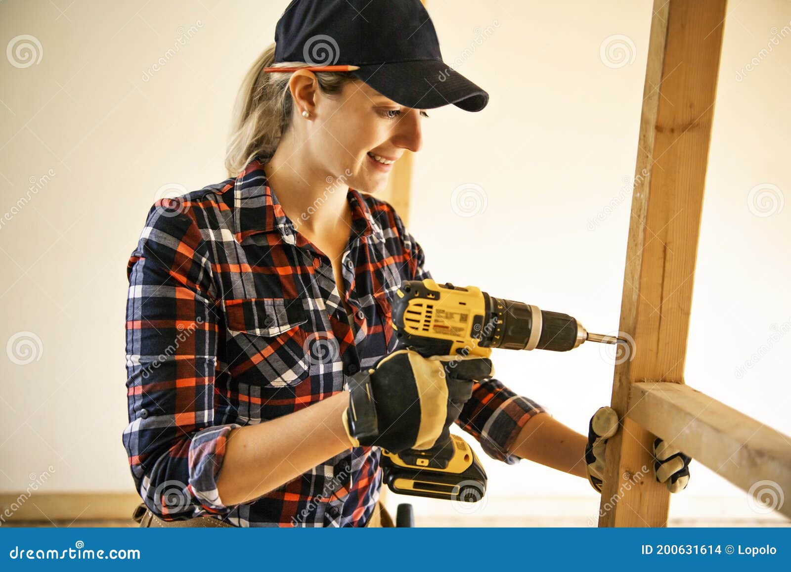 A Woman Worker in the Carpenter Workroom Renovation Stock Photo - Image ...