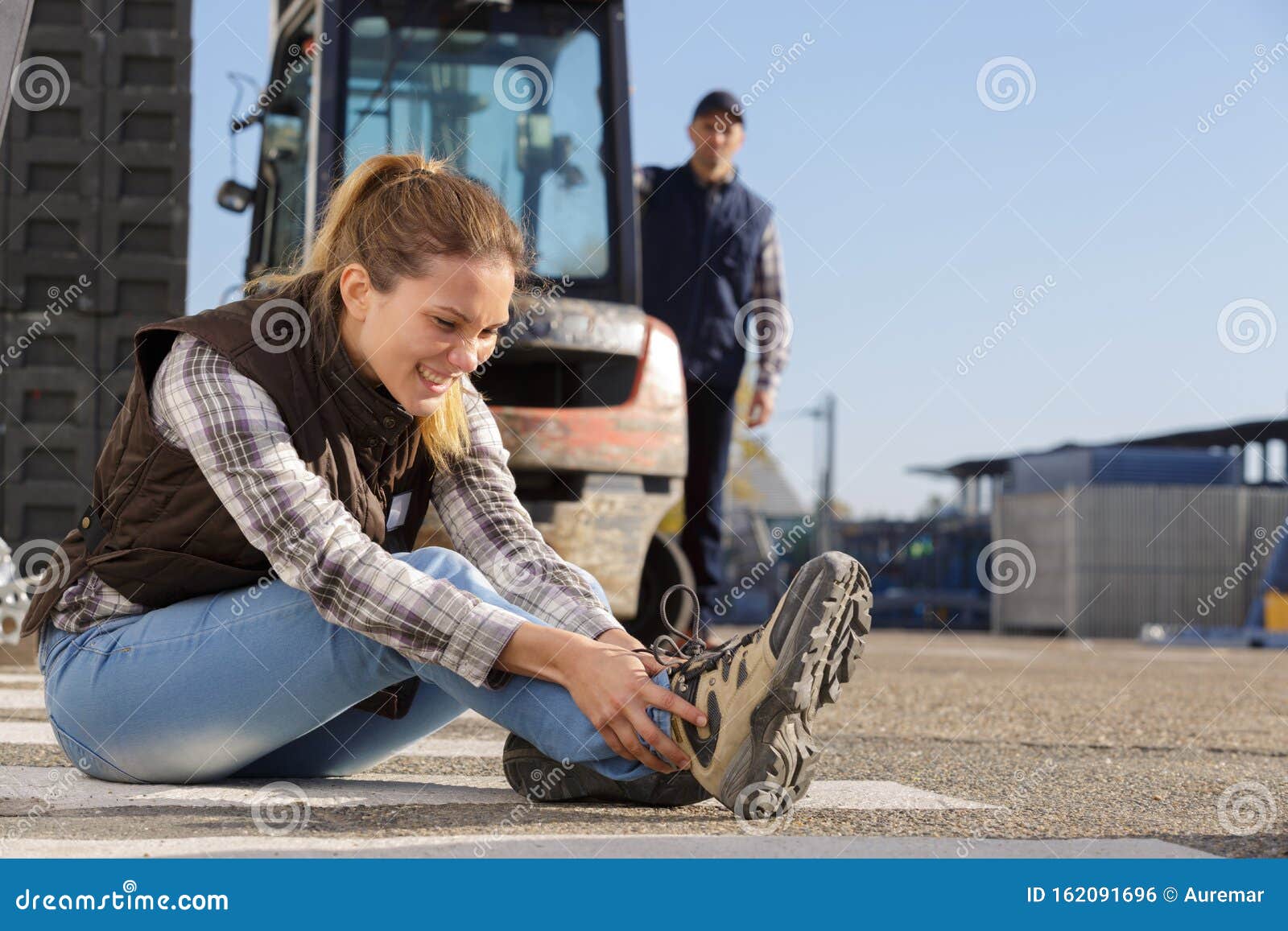 Woman Worker Feeling Pain in Ankle after Work Accident Stock Photo ...