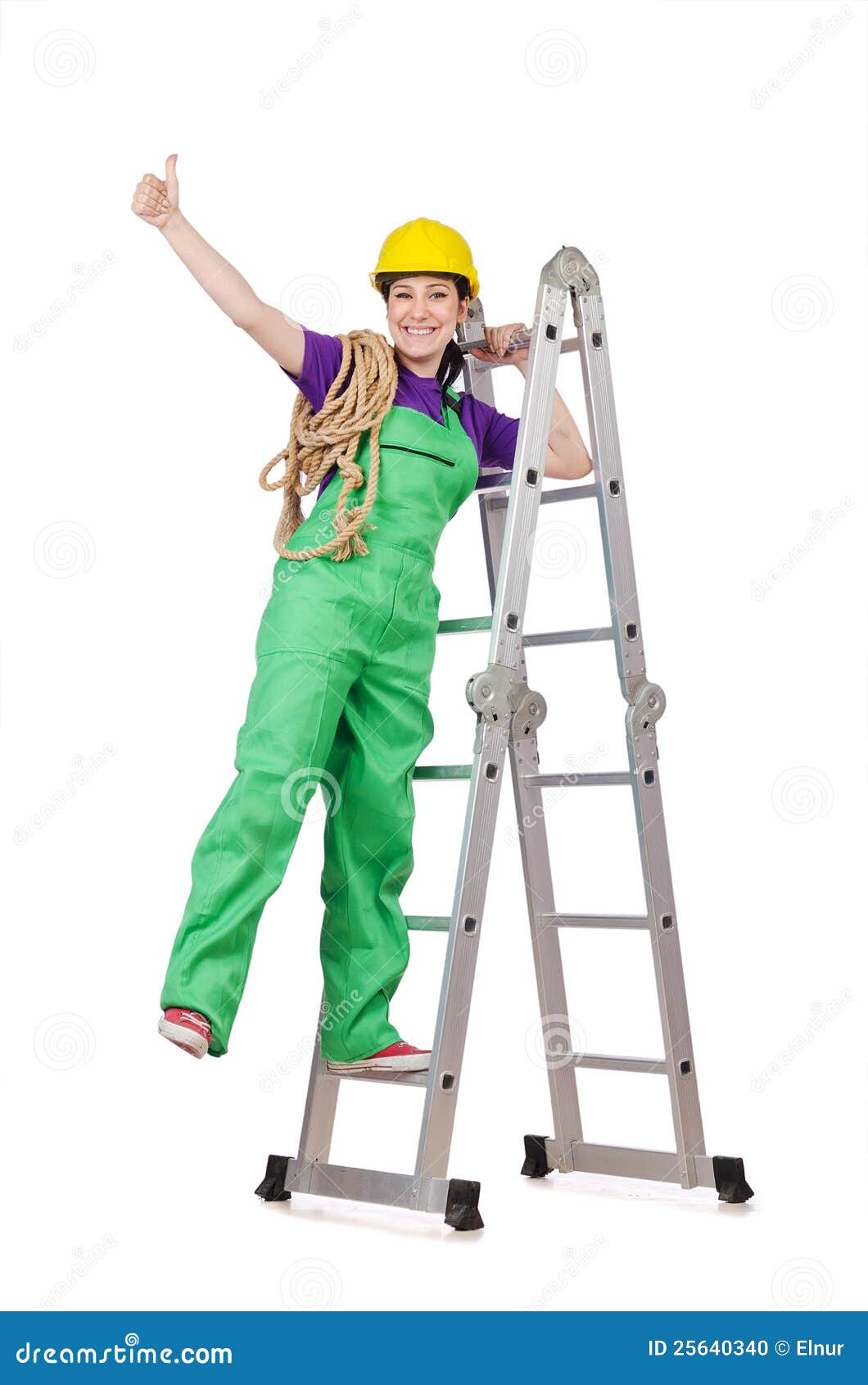 Woman worker on ladder stock photo. Image of construction - 25640340