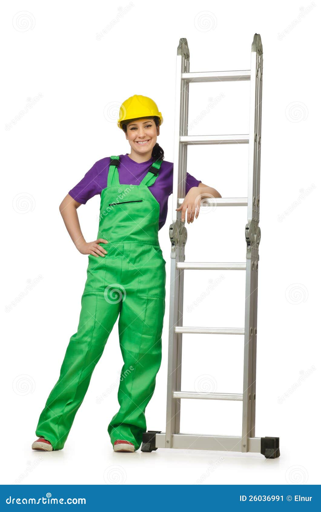 Woman worker with ladder stock image. Image of bucket - 26036991