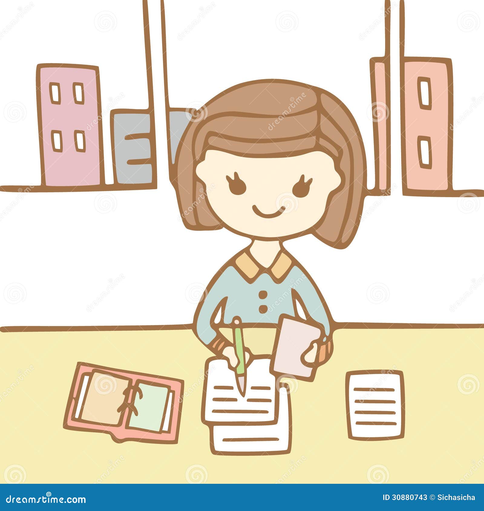 Woman Worker in Office with Document Stock Vector - Illustration of ...