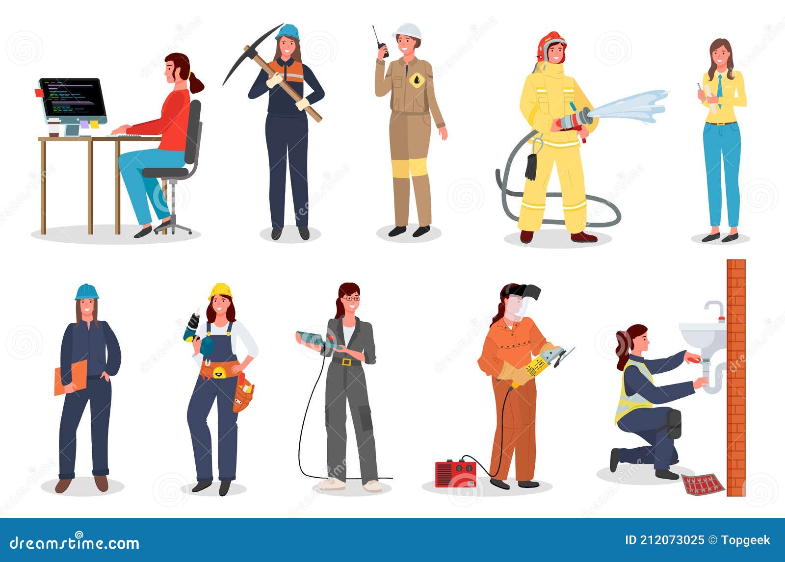 Woman Worker Set Different Professions of Female Lady at Hard Work ...