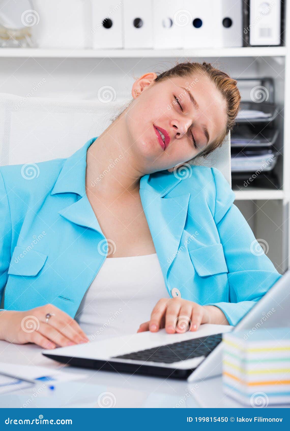 Woman Worker is Sleeping at Work after Putting the Reports Stock Photo ...