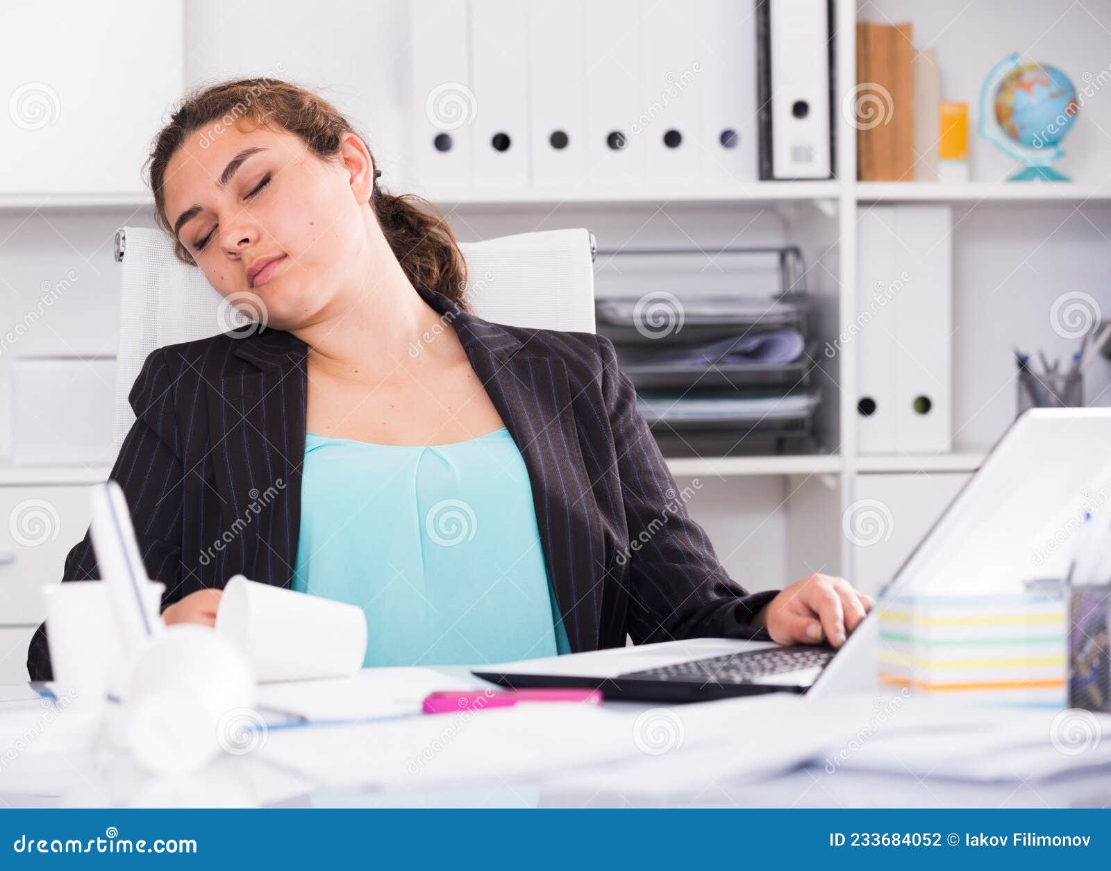 Woman Worker is Sleeping at Work after Putting the Reports Stock Photo ...