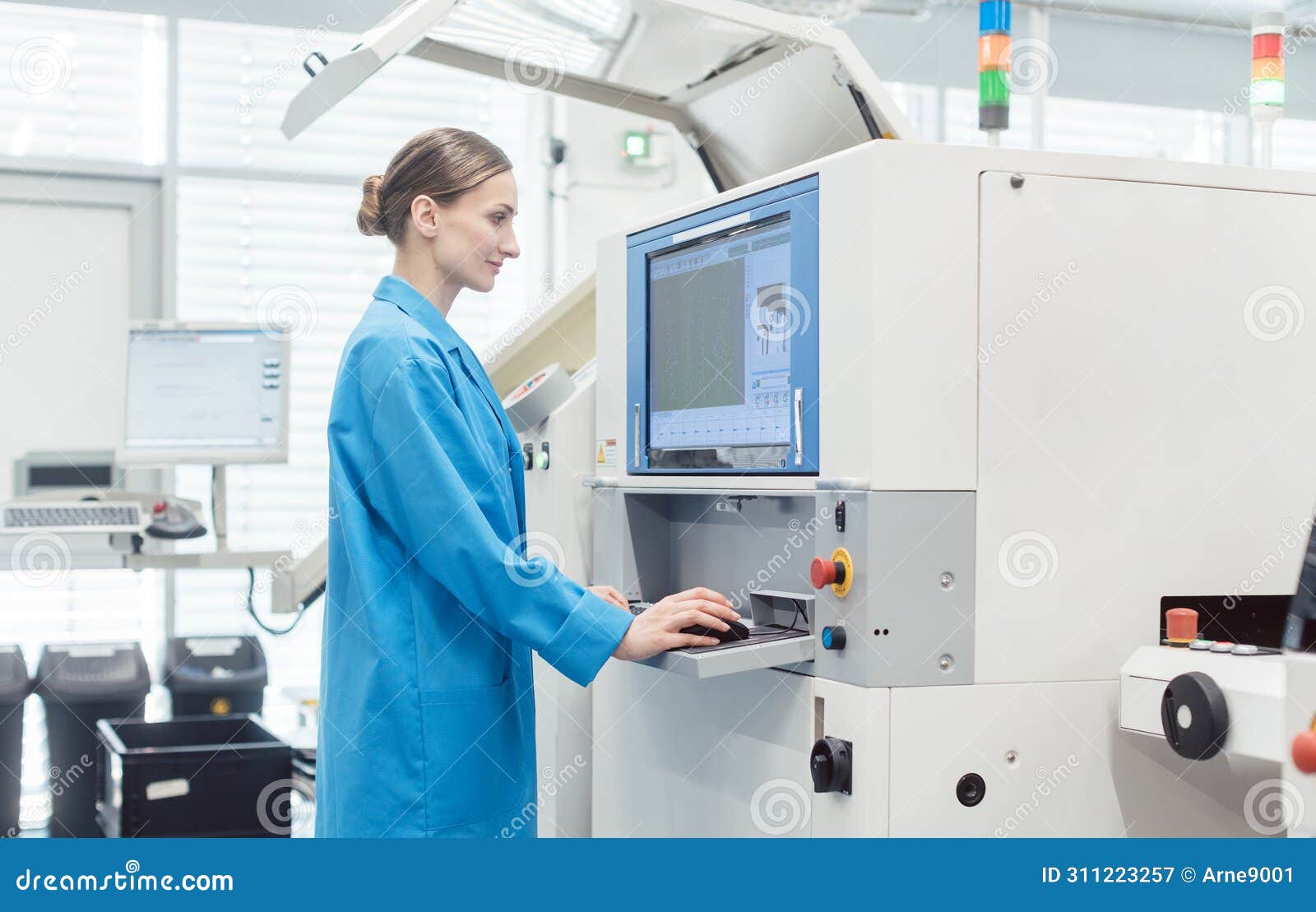 Woman Worker at Visual Inspection of PCB on Electronics Assembly Line ...