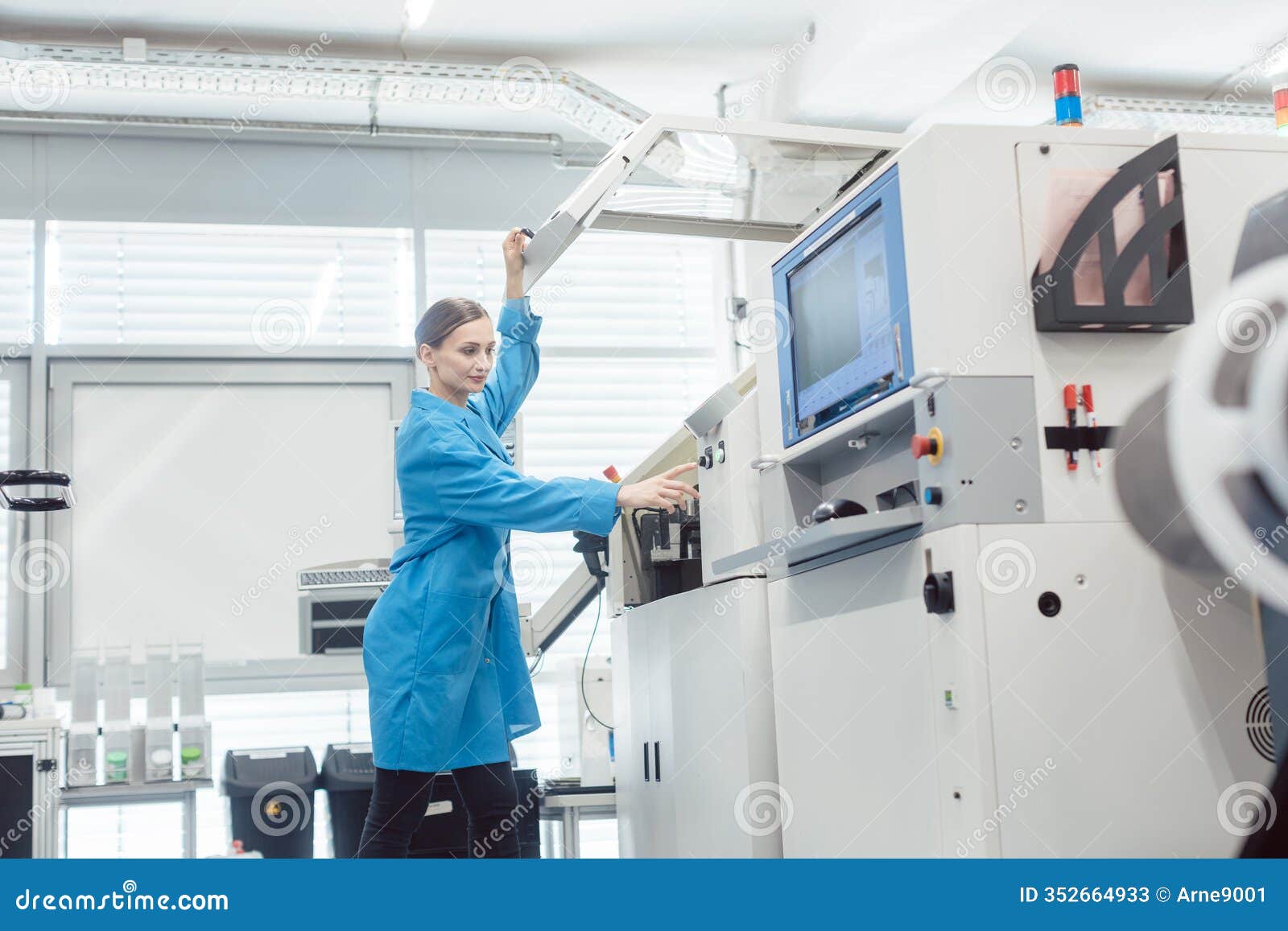 Woman Worker at Visual Inspection of PCB on Electronics Assembly Line ...
