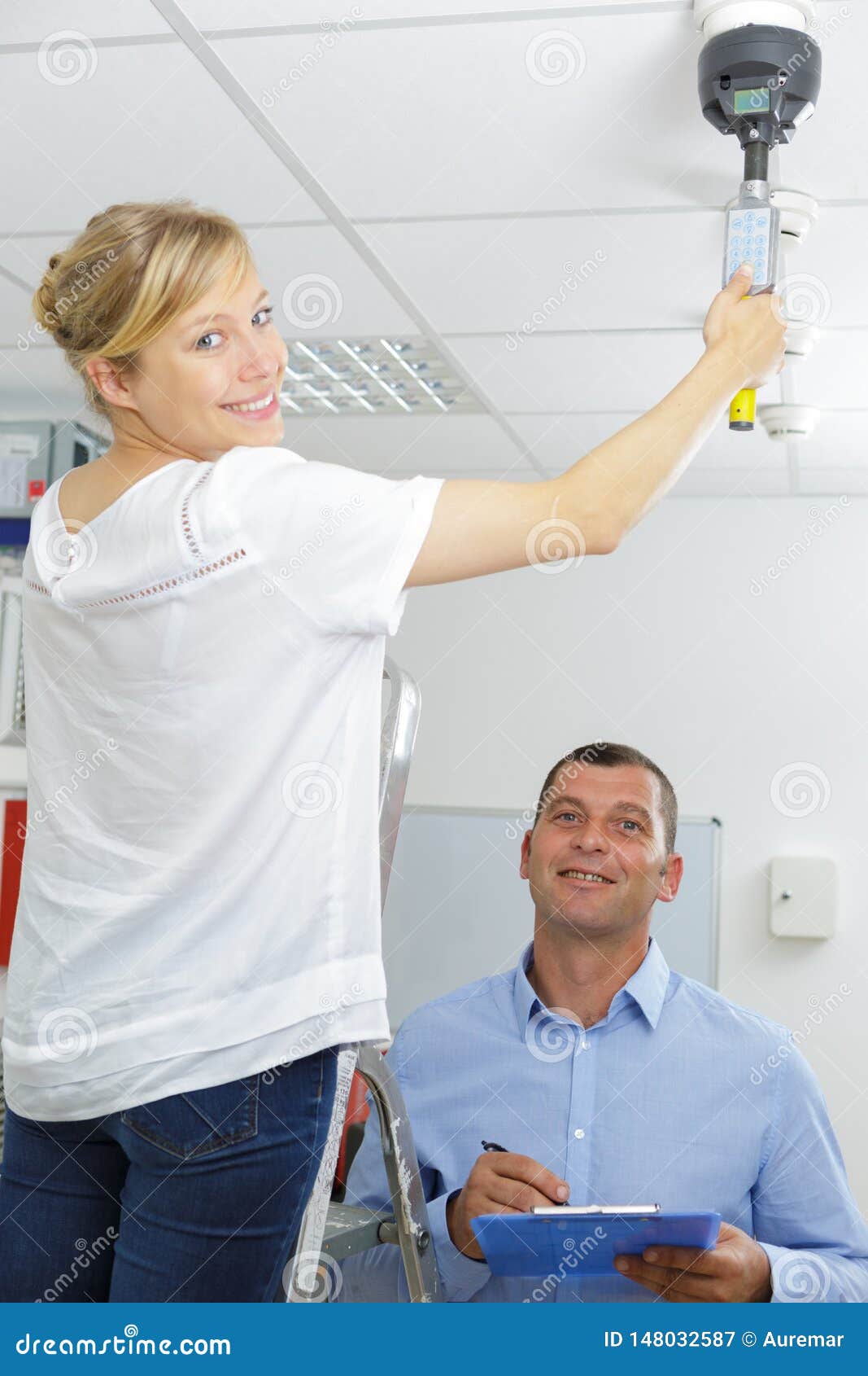 Woman Working with Alarm Control Stock Image - Image of finger, keypad ...