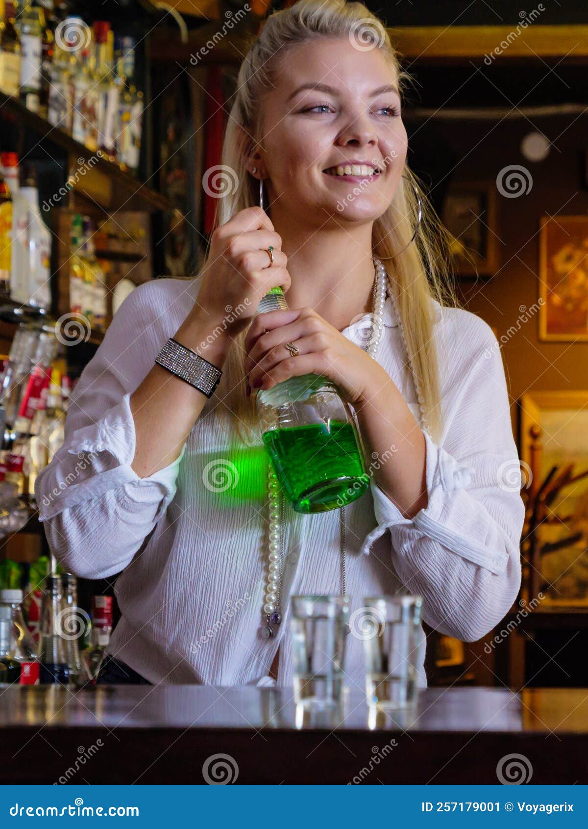Woman Working at the Bar Counter Stock Image - Image of restaurant ...