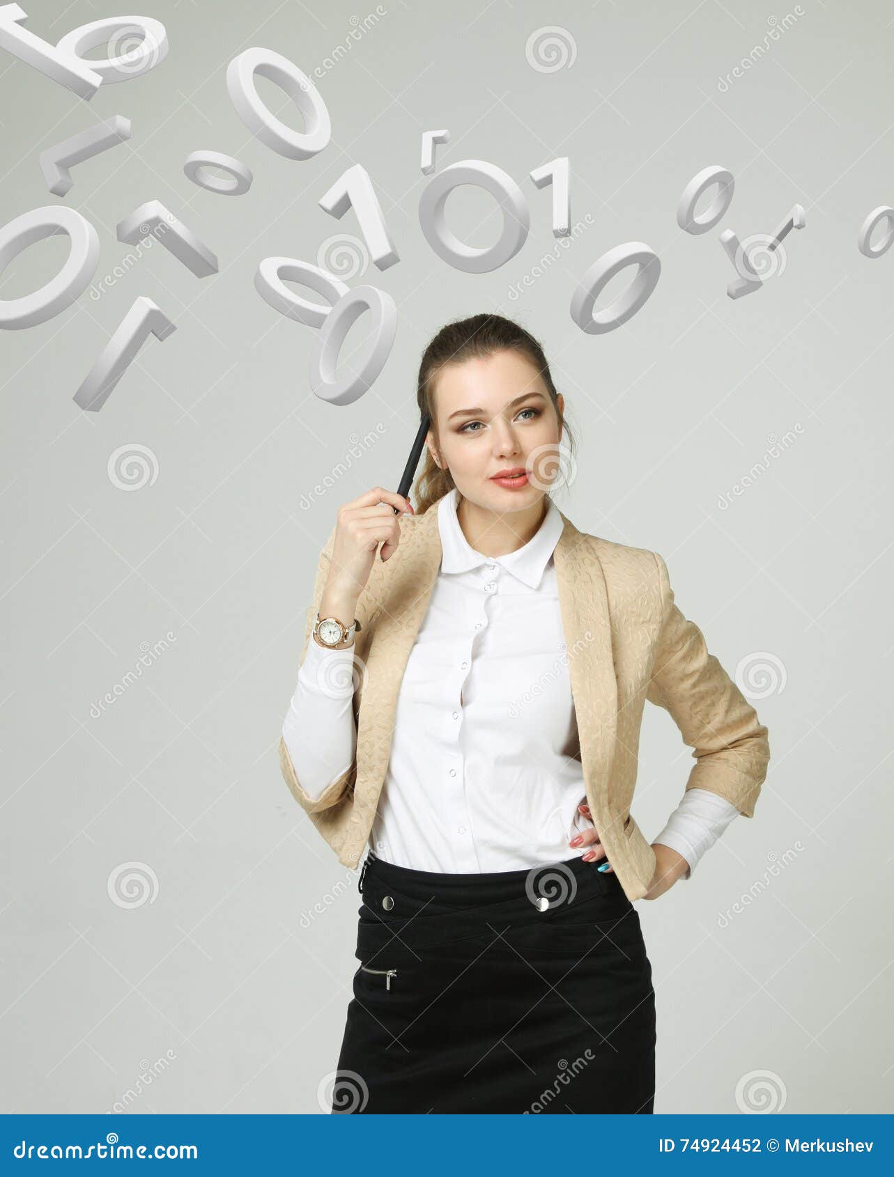 Woman Working with Binary Code, Concept of Digital Technology. Stock Photo - Image of maths ...