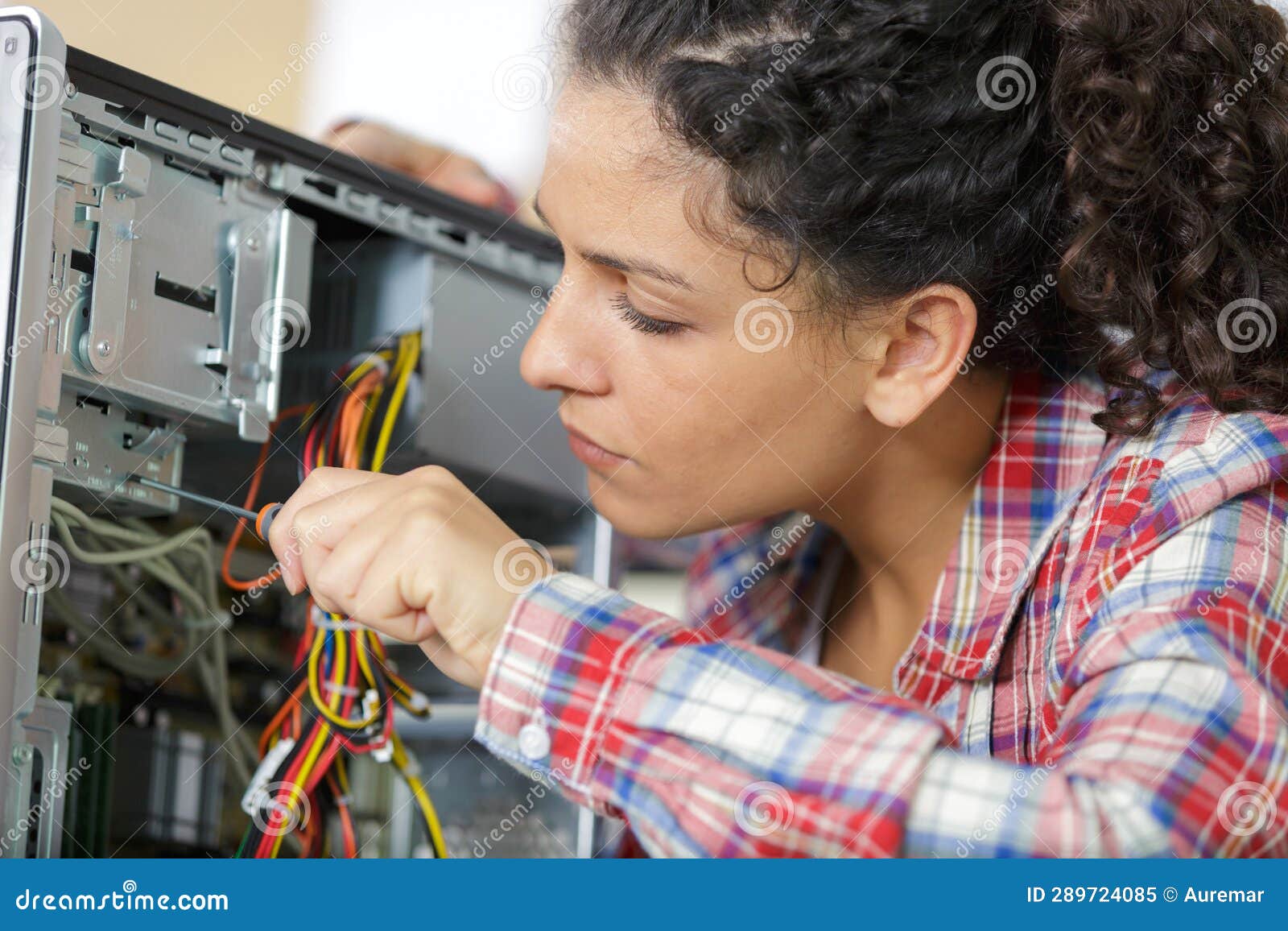 Woman Working on Broken Processor Stock Image - Image of plug, wire ...
