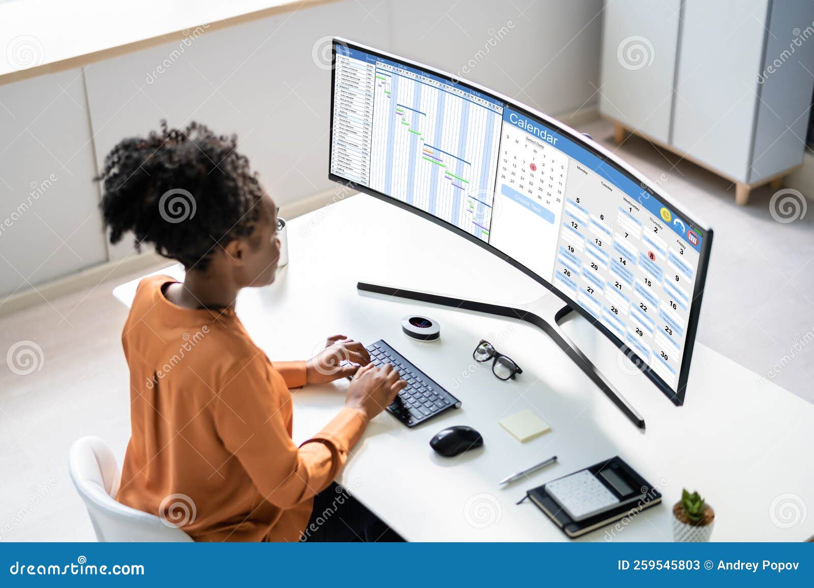 Woman Working on Calendar Agenda Schedule Stock Image - Image of curved ...
