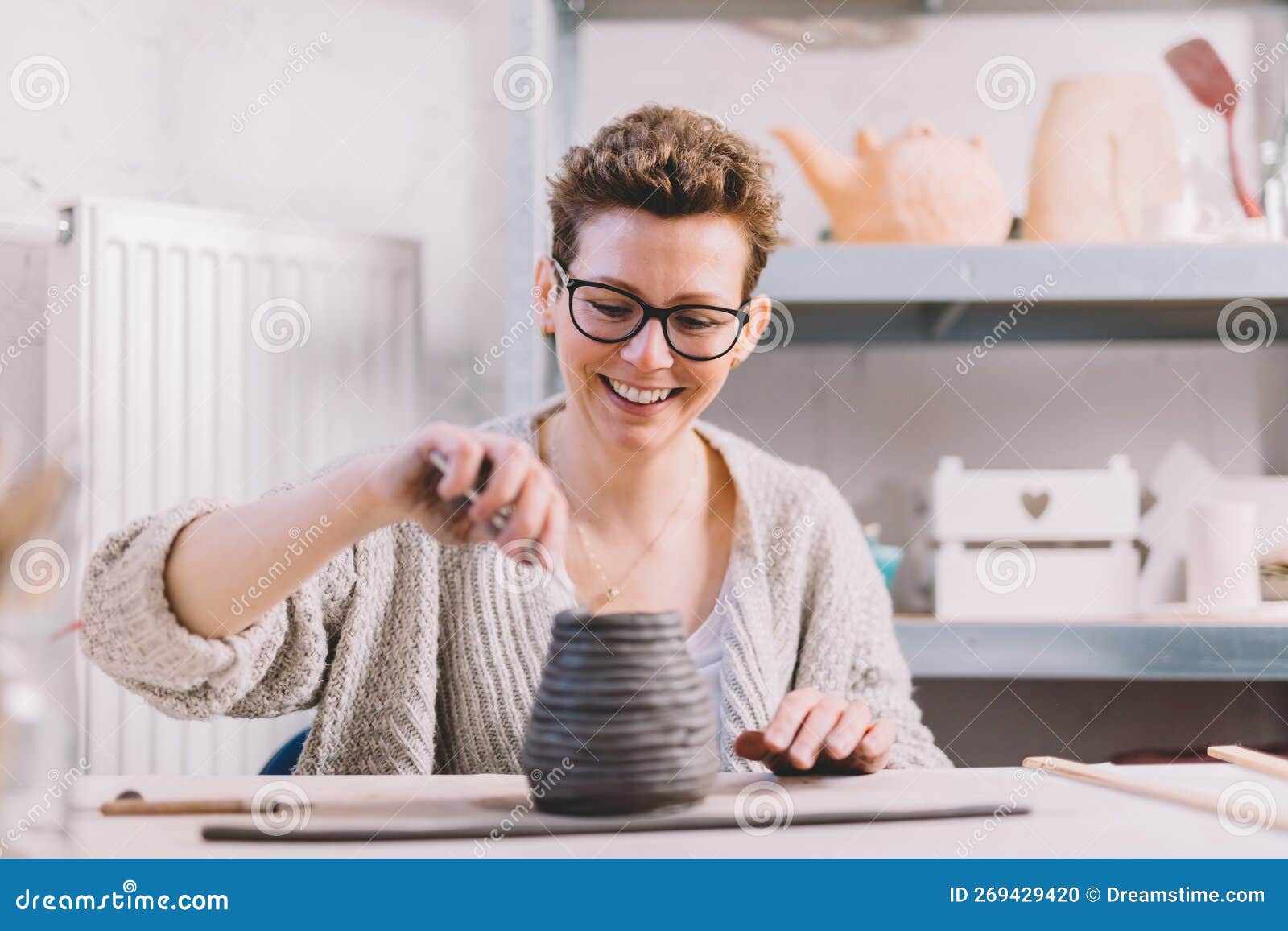 Woman Working with Clay in Pottery Ceramics Workshop Stock Photo - Image of ware, clay: 269429420