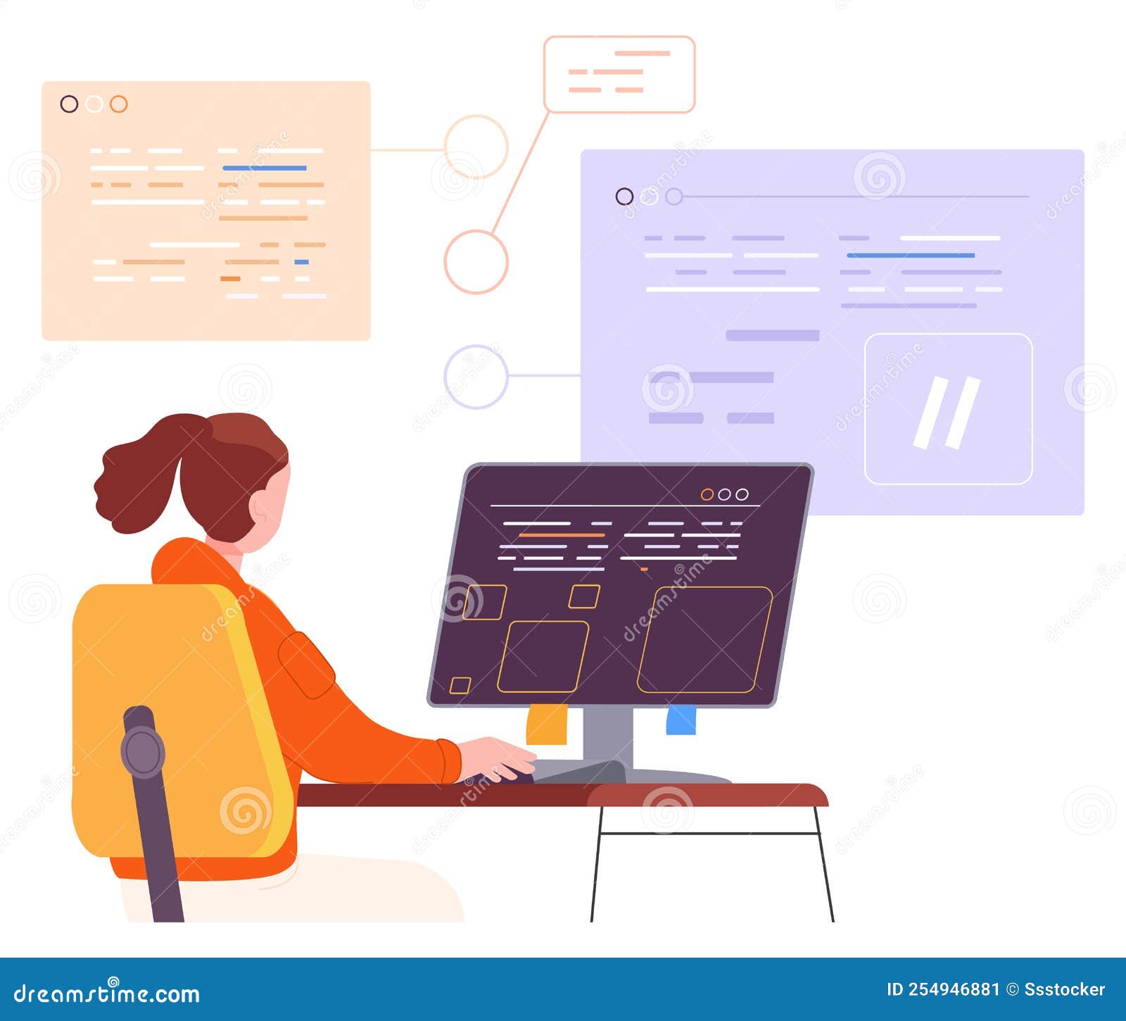 Woman Working With Code Language Algorithm Coder Character Stock Vector Illustration Of