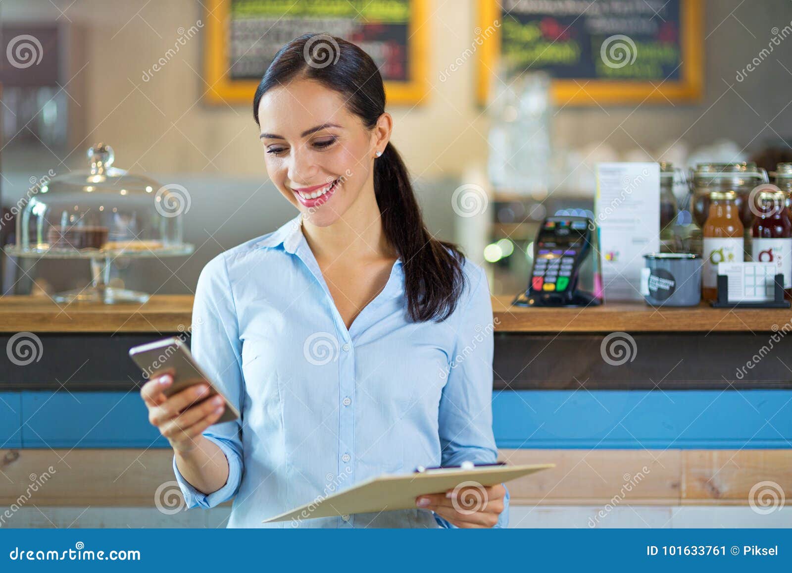 Woman Working in Coffee Shop Stock Image - Image of barman, indoors ...