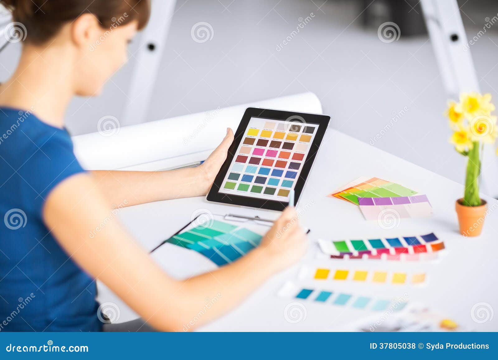 Woman Working with Color Samples for Selection Stock Photo - Image of ...