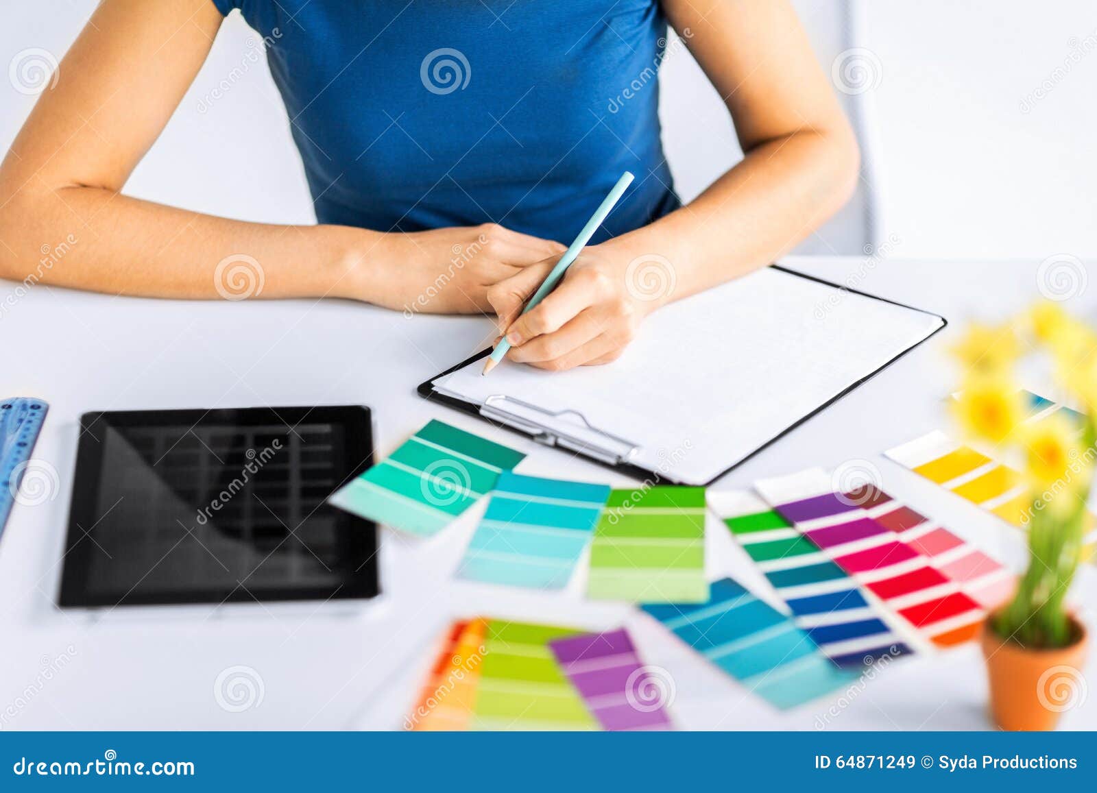 Woman Working with Color Samples for Selection Stock Image - Image of ...
