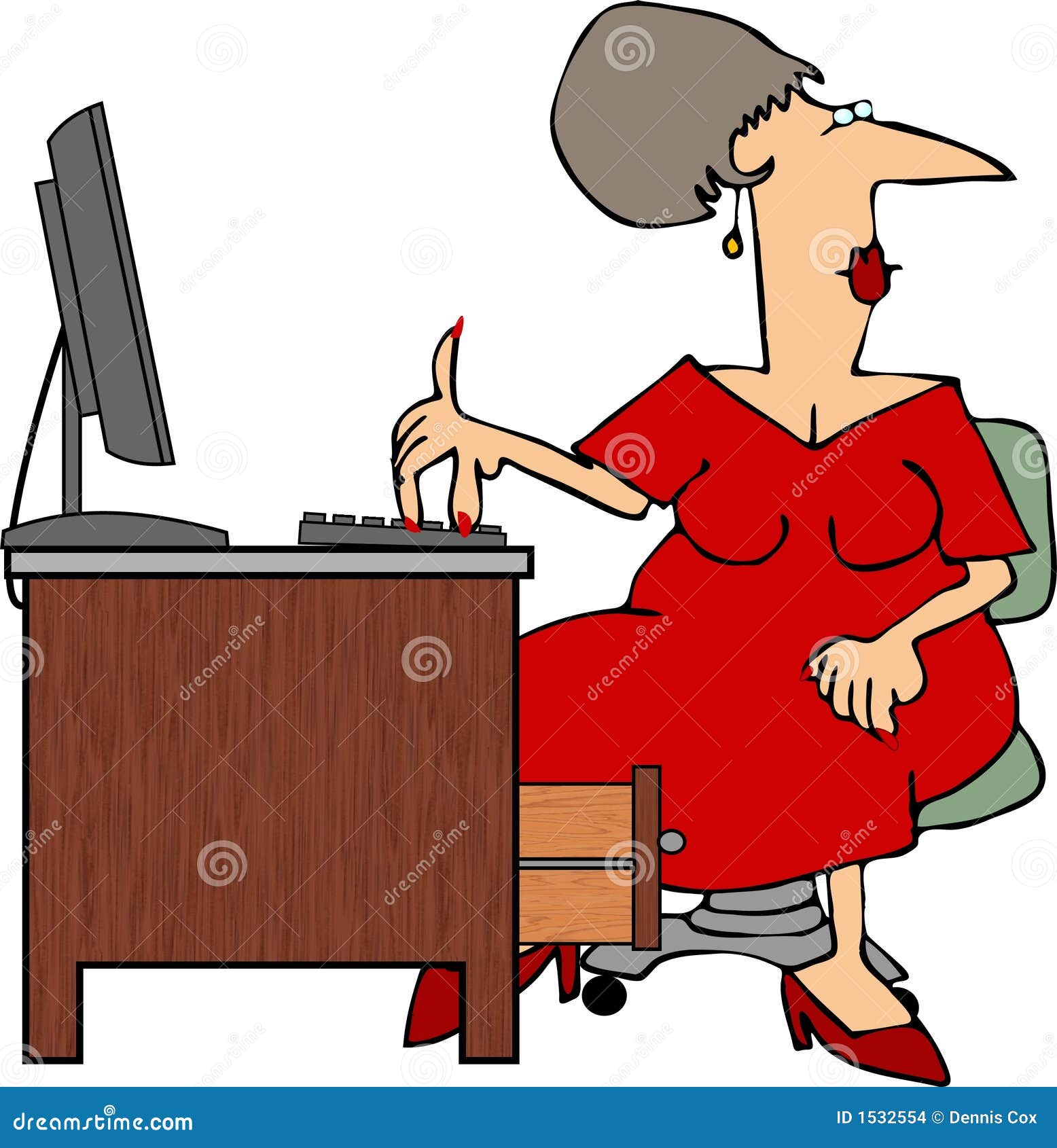 Woman Working on a Computer Stock Illustration - Illustration of ...