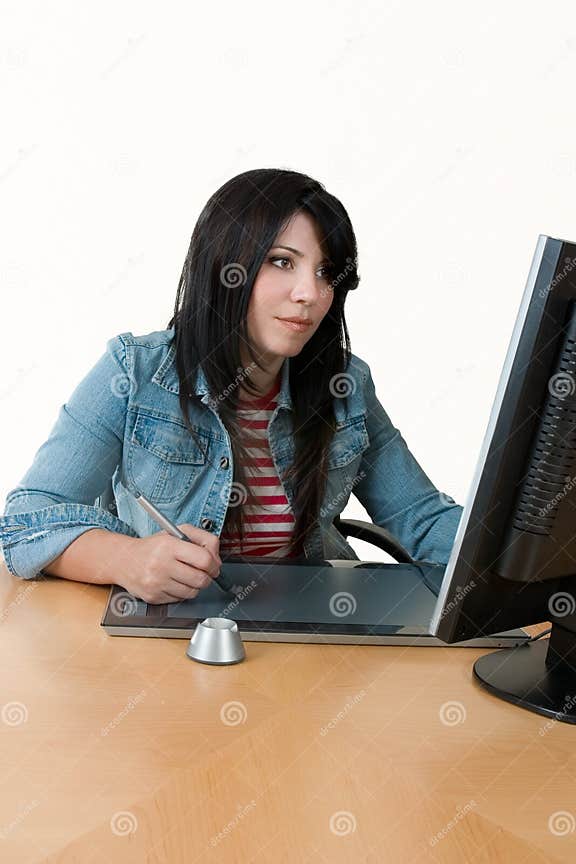 Woman working at computer stock photo. Image of designer - 2061998