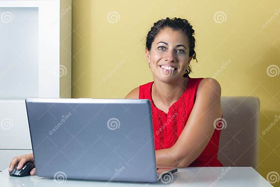 Woman Working on Computer stock image. Image of beautiful - 26400367